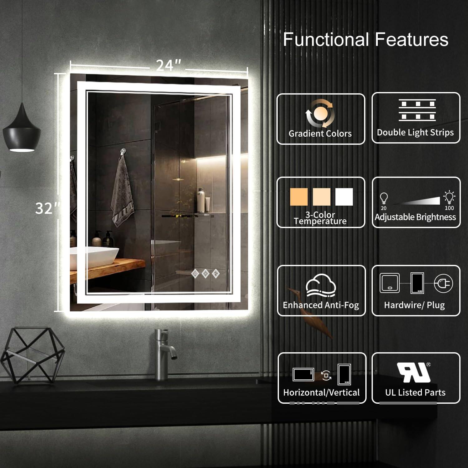 Skar Audio Led Bathroom 24x32 Inch Gradient And Backlit For 3 Colors ...