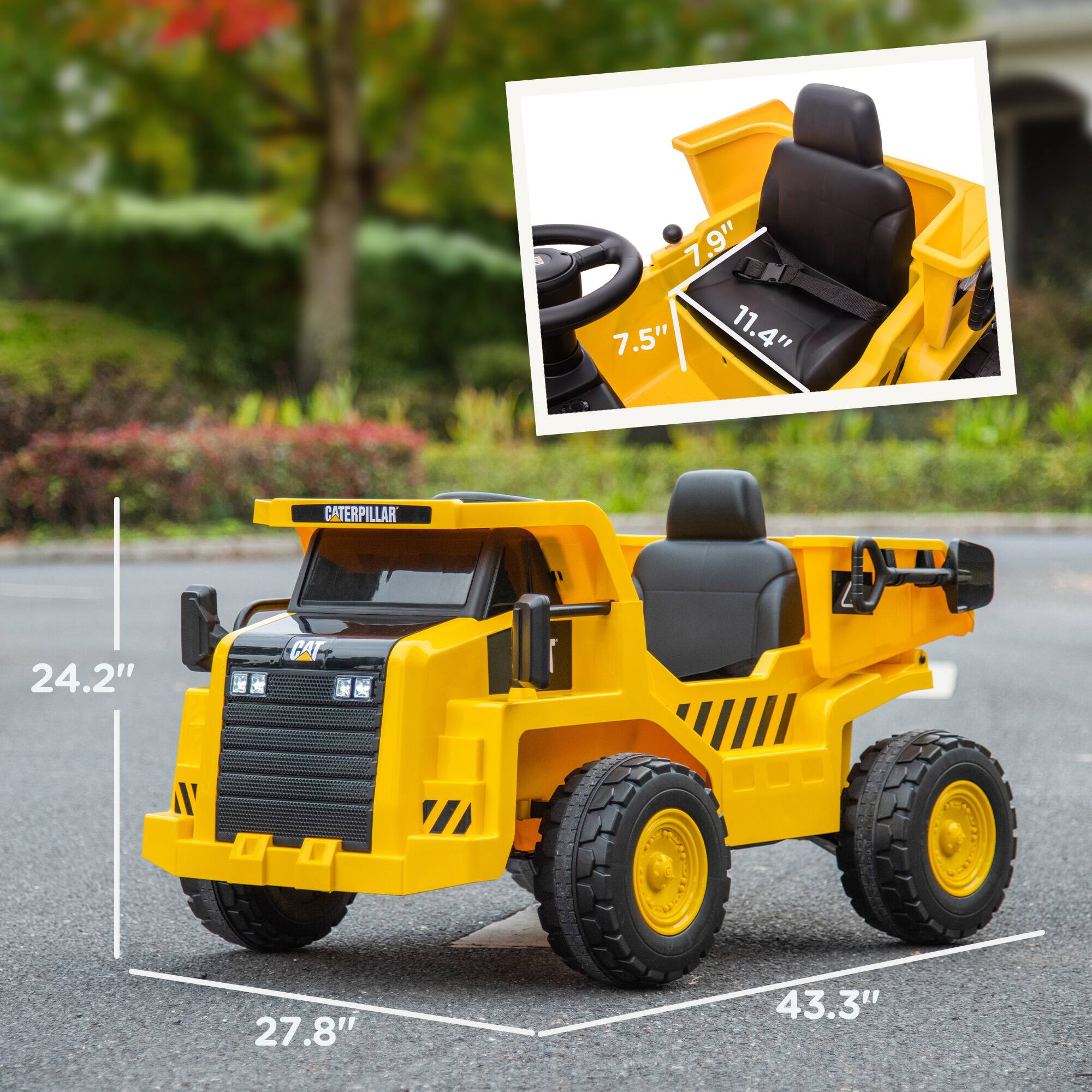 Qaba 12V Ride on Dump Truck with Remote, Caterpillar Licensed Excavator ...