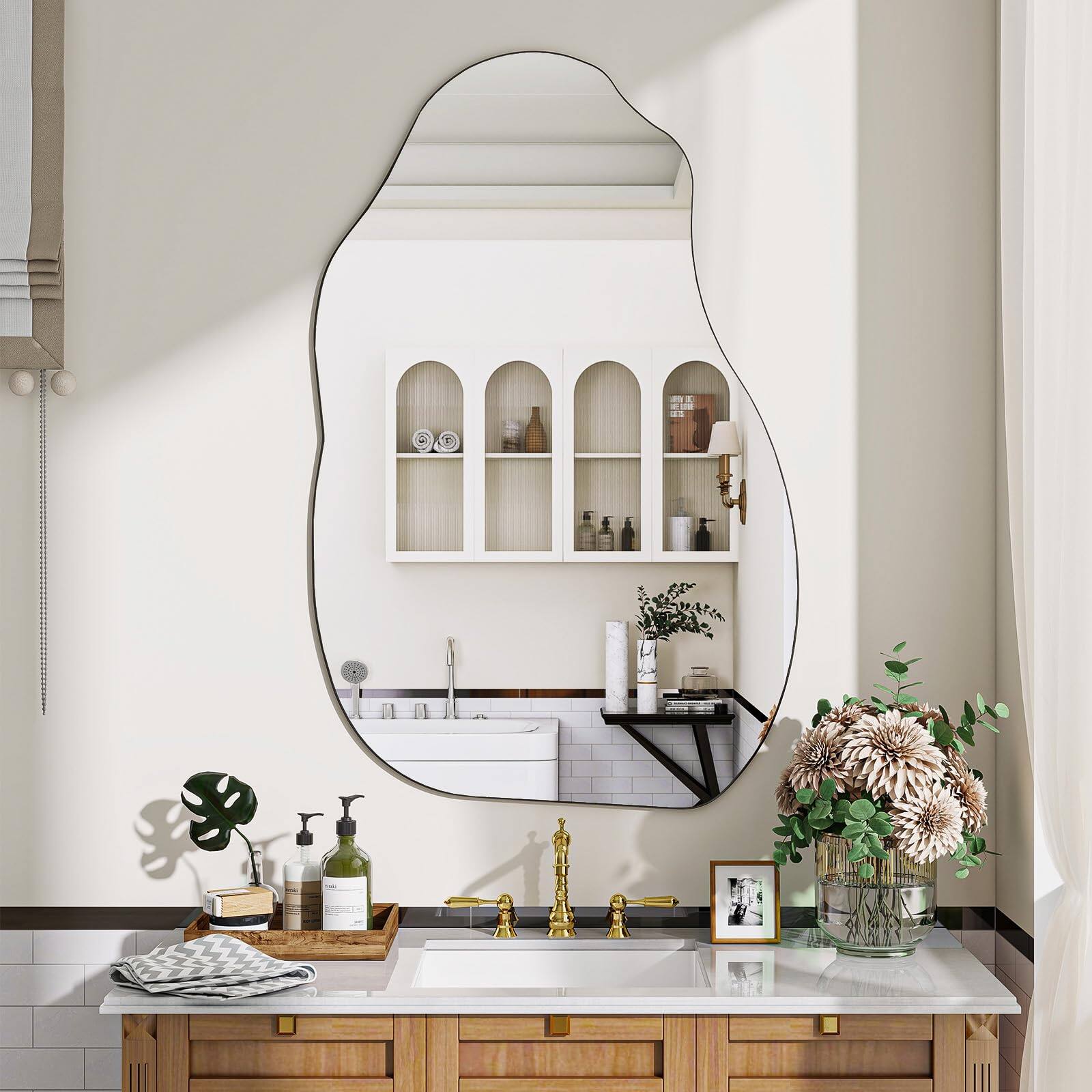 TECH SAFARI Irregular Frameless Wall Mirror Bathroom Vanity ...