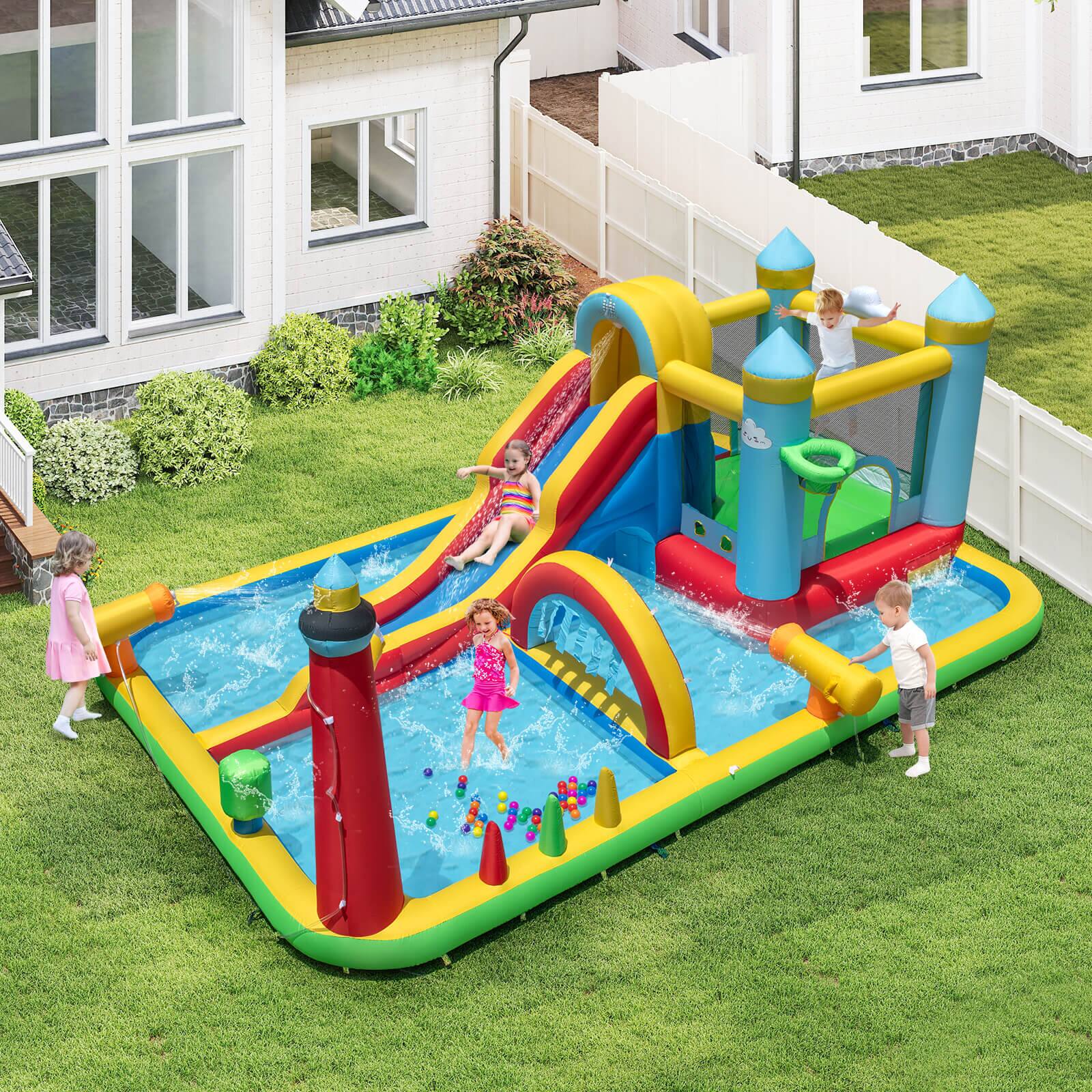 Costway Inflatable Water Park with Ocean Balls Climbing Wall Ball Pit ...