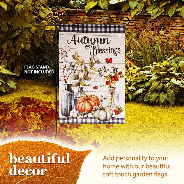 G128 Garden Flag Autumn Blessings Pumpkins & Flower Vases 12x18 inch ...