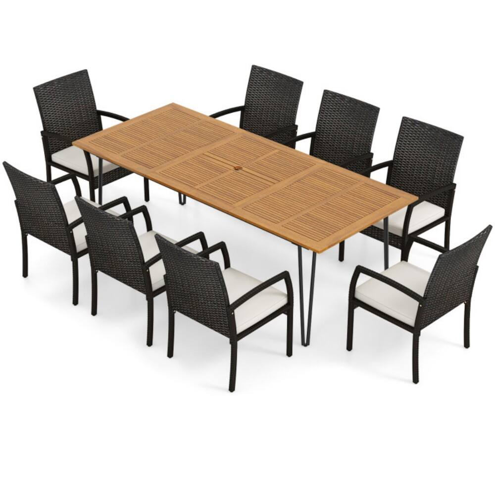 Mondawe 9 Pieces Outdoor Patio Dining Set with Soft Cushions and Acacia ...
