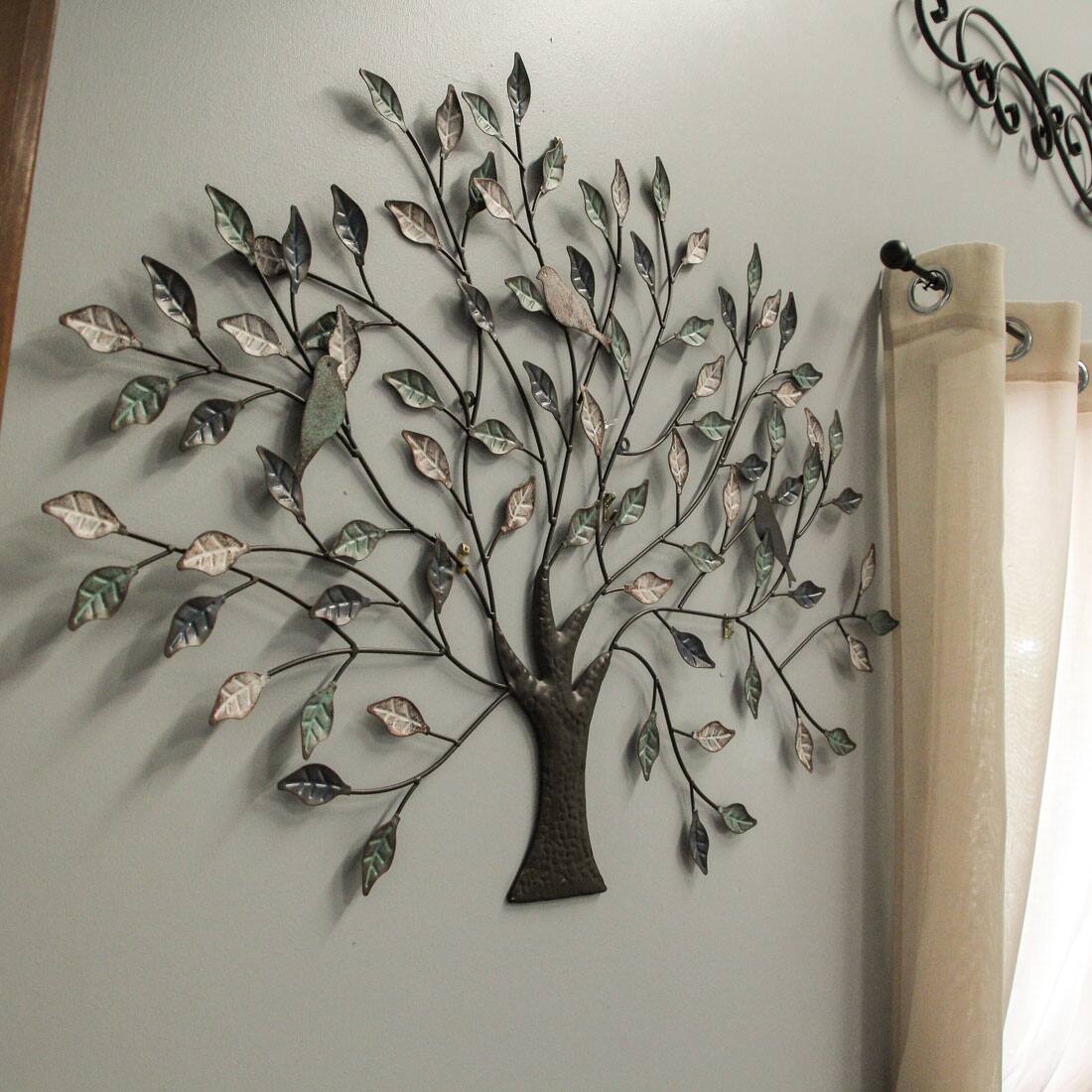 Alt View 4. Zeckos - 36 inch Tri Tone Leaves Birds In Branches Metal ...