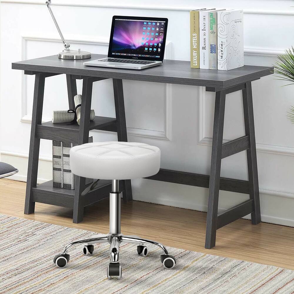 KKTONER Round Rolling Stool Chair PU Leather Swivel Drafting Salon Stools with Wheels Office ...