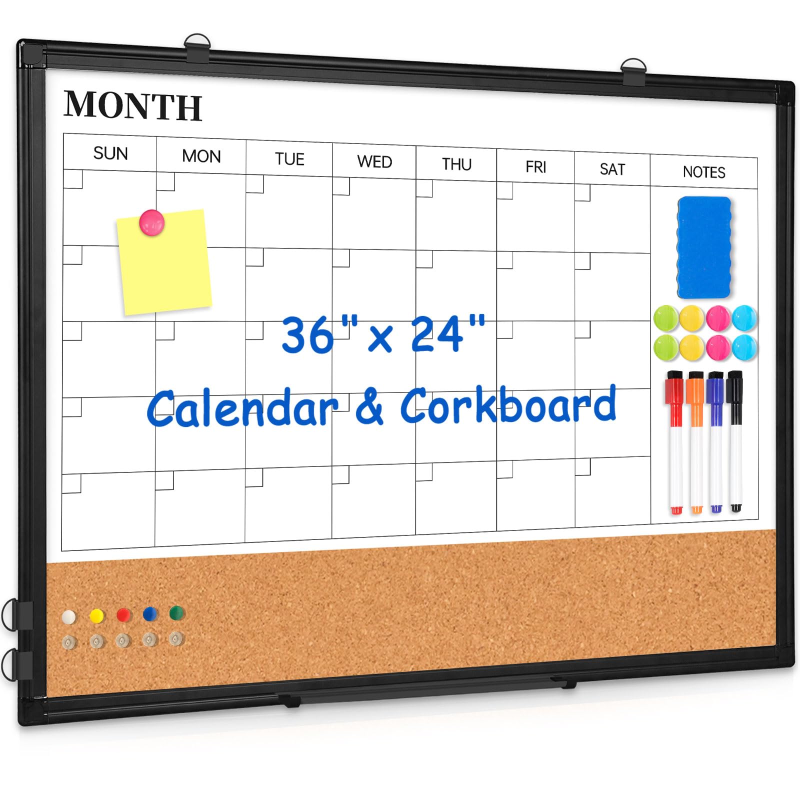 PARKER SLATER Monthly Calendar Whiteboard Dry Erase Cork Board Combo ...