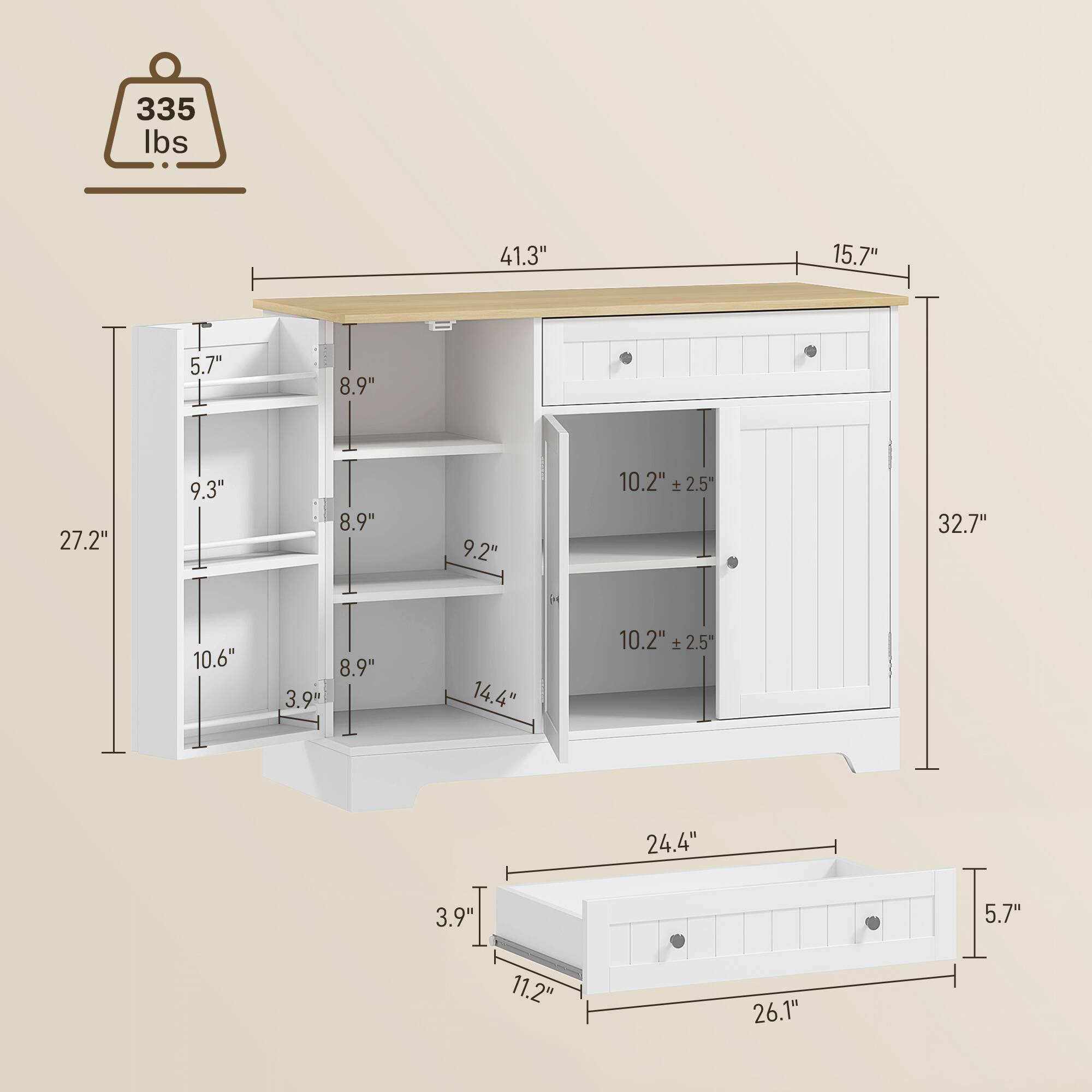 335 lbs41.3" x 15.7"27.2" x 32.7"5.7" x 9.3" x 8.9" x 9.2" x 10.2" x 2. ...