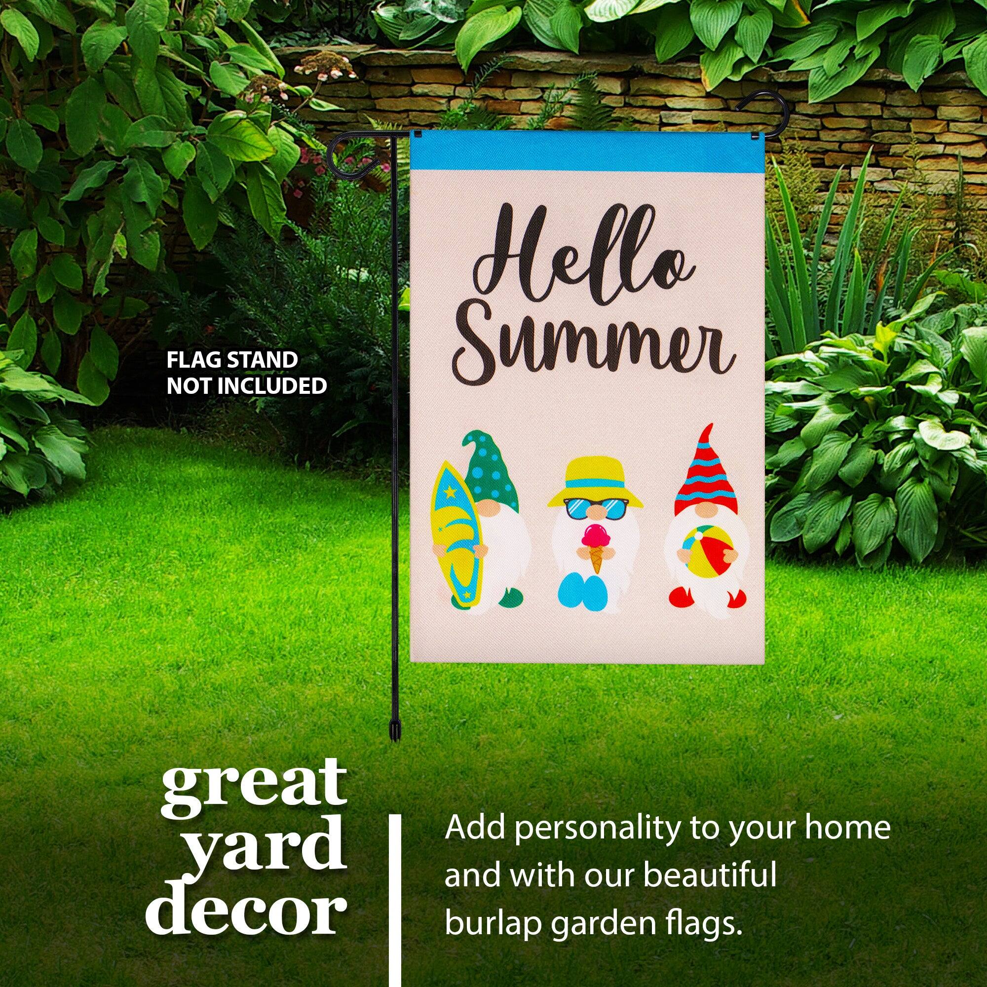 G128 Hello Summer Three Beach Ready Gnomes Garden Flag 12 x 18 inch ...