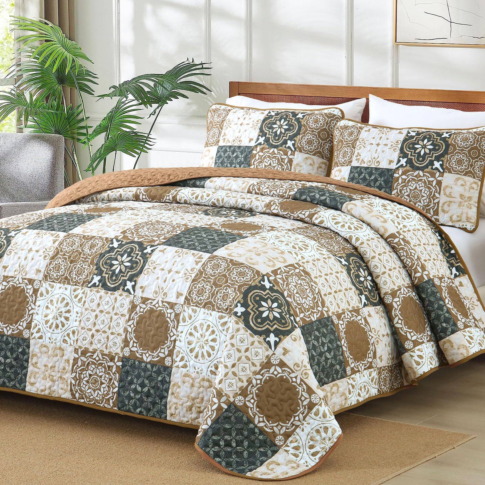 Paradigms Interiors Quilt Set Size Boho Plaid Patchwork Bedspreads ...