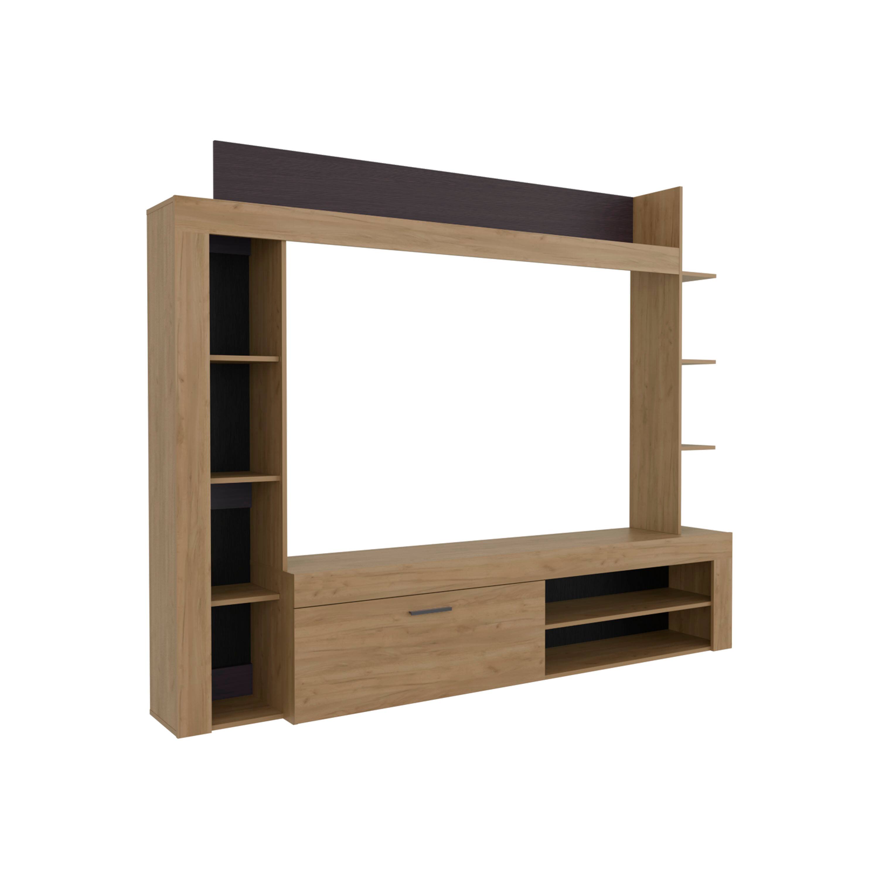 APRILSOUL Cecil Entertainment Center TV Stand Open Shelves 1 Door Storage Natural Oak Black ...