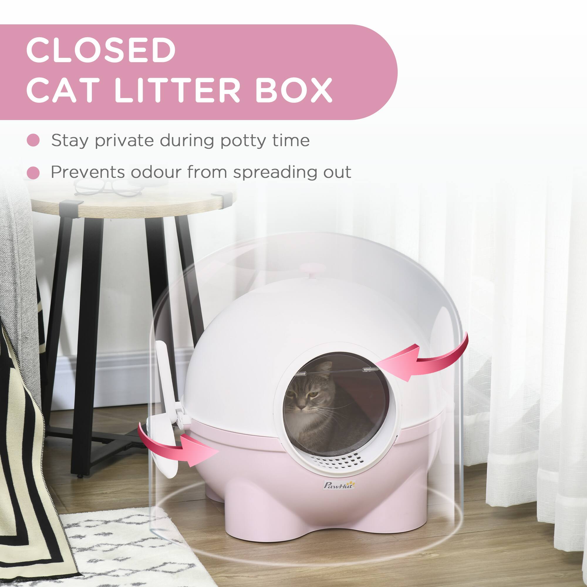Tiramisubest Hooded Cat Litter Box, Large Kitty Litter Pan with Lid ...
