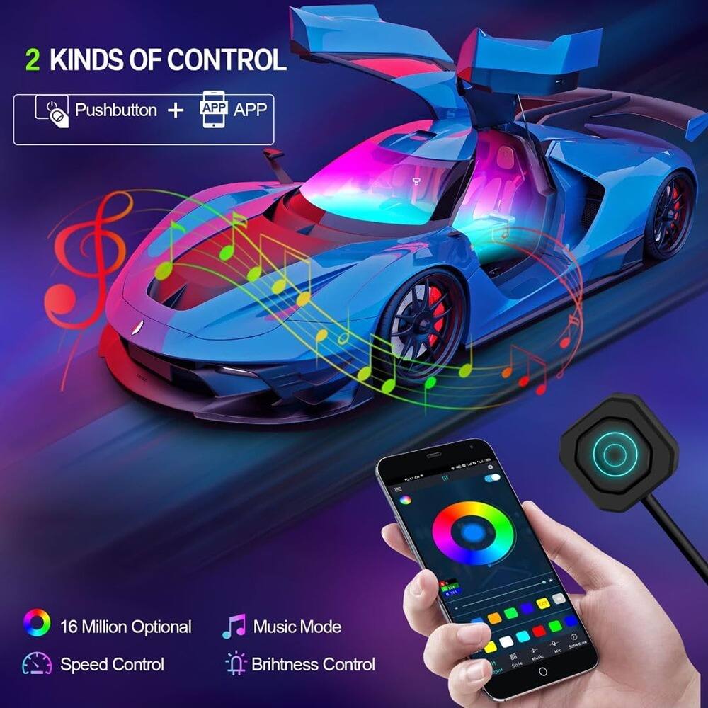 PARKER SLATER Dreamcolor Car LED Strip Lights, 6 in 1 RGB Ambient ...