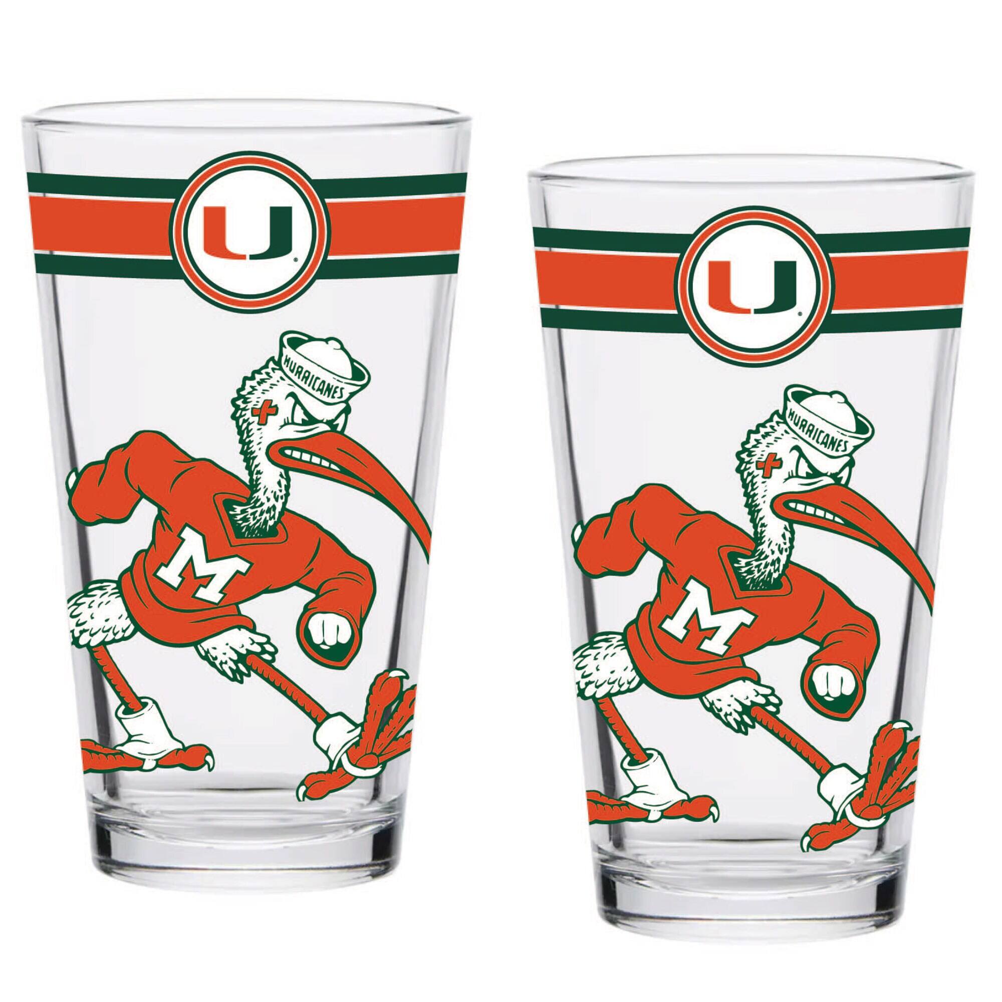 Indigo Falls Miami Hurricanes 16oz. Classic Pint Glass Two Pack ...