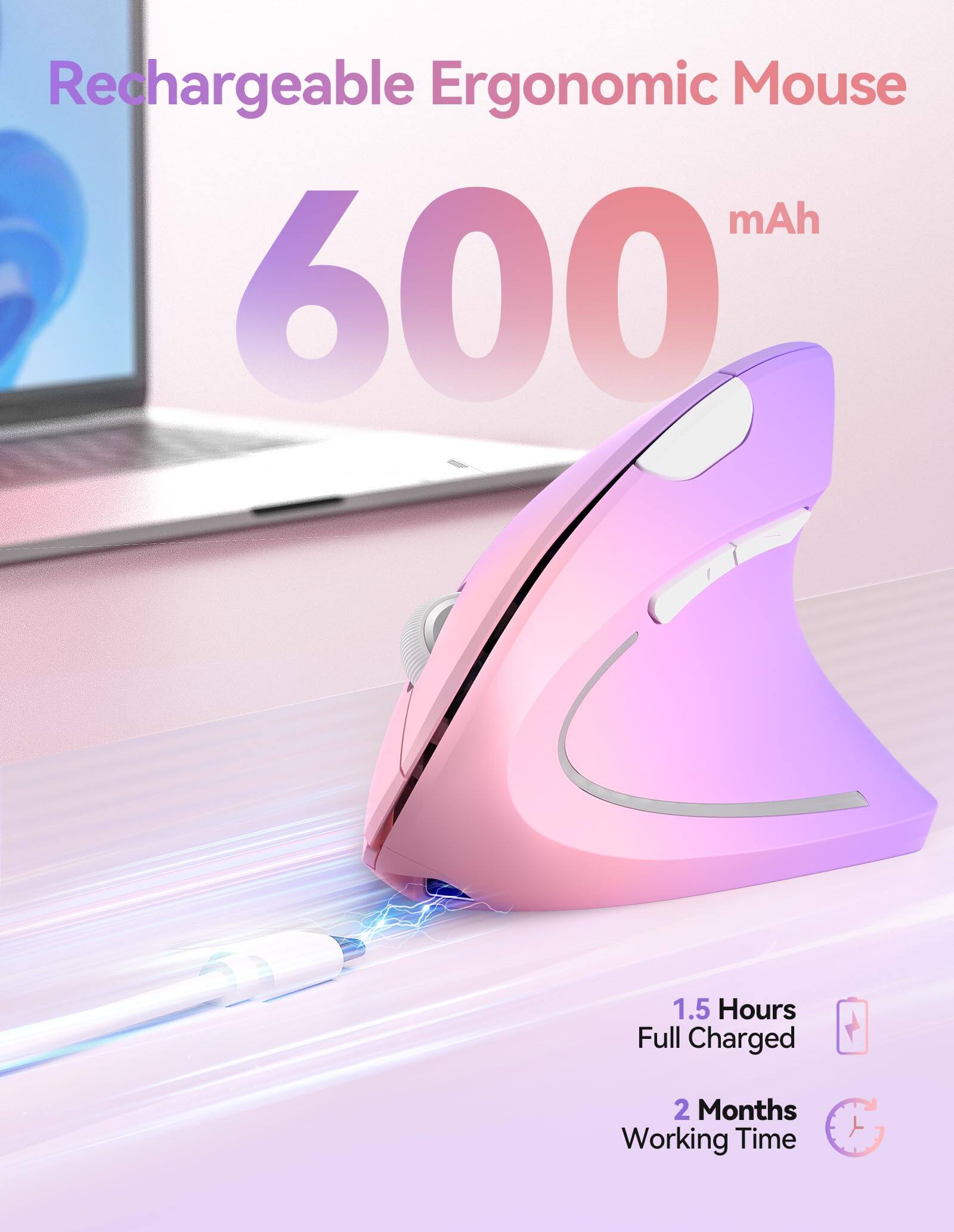 PRIMEPLUS Ergonomic Wireless Vertical Mouse, Rechargeable Silent 2.4GHz ...