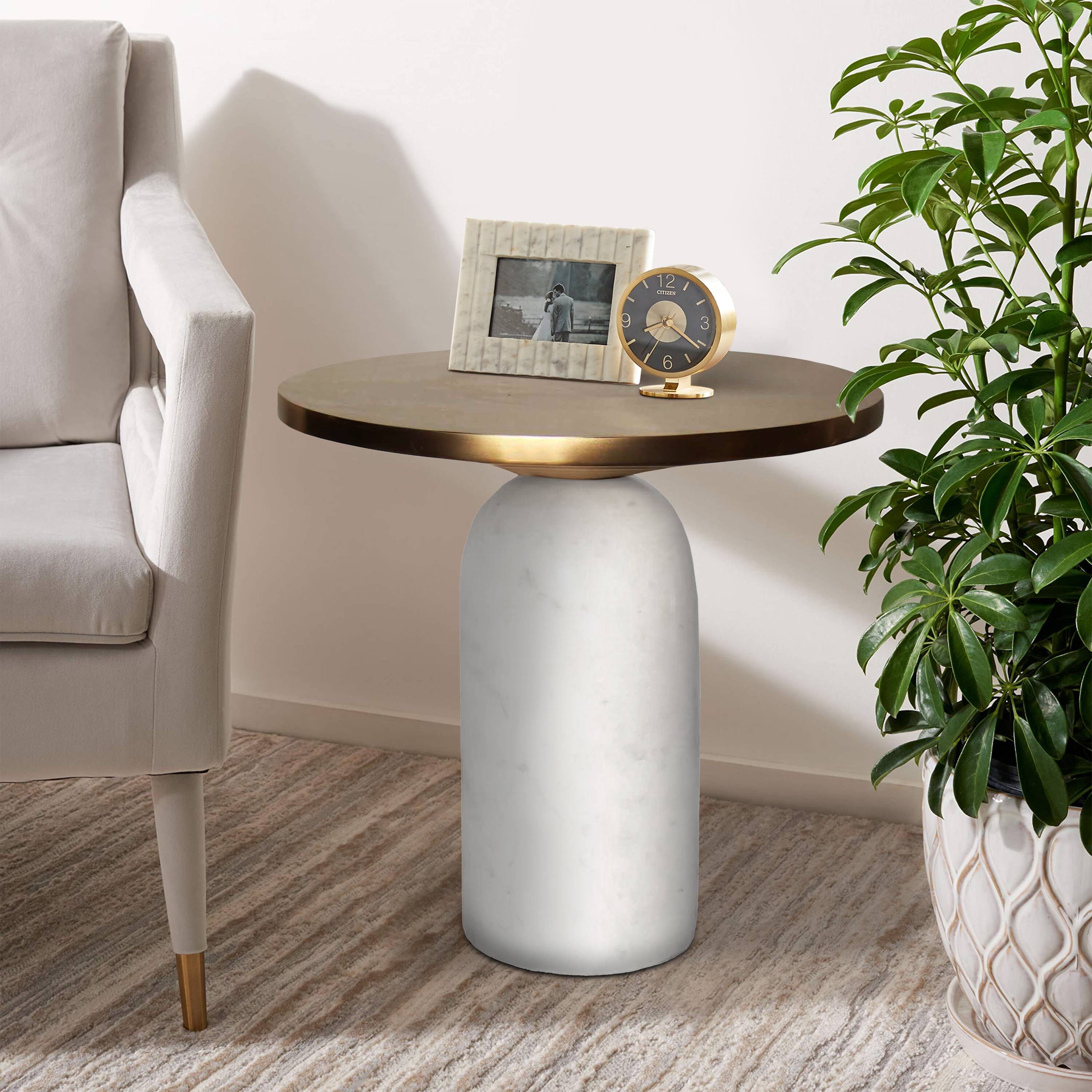 Manhattan Lane 17 Inch Round Brass Modern Accent End Table with ...
