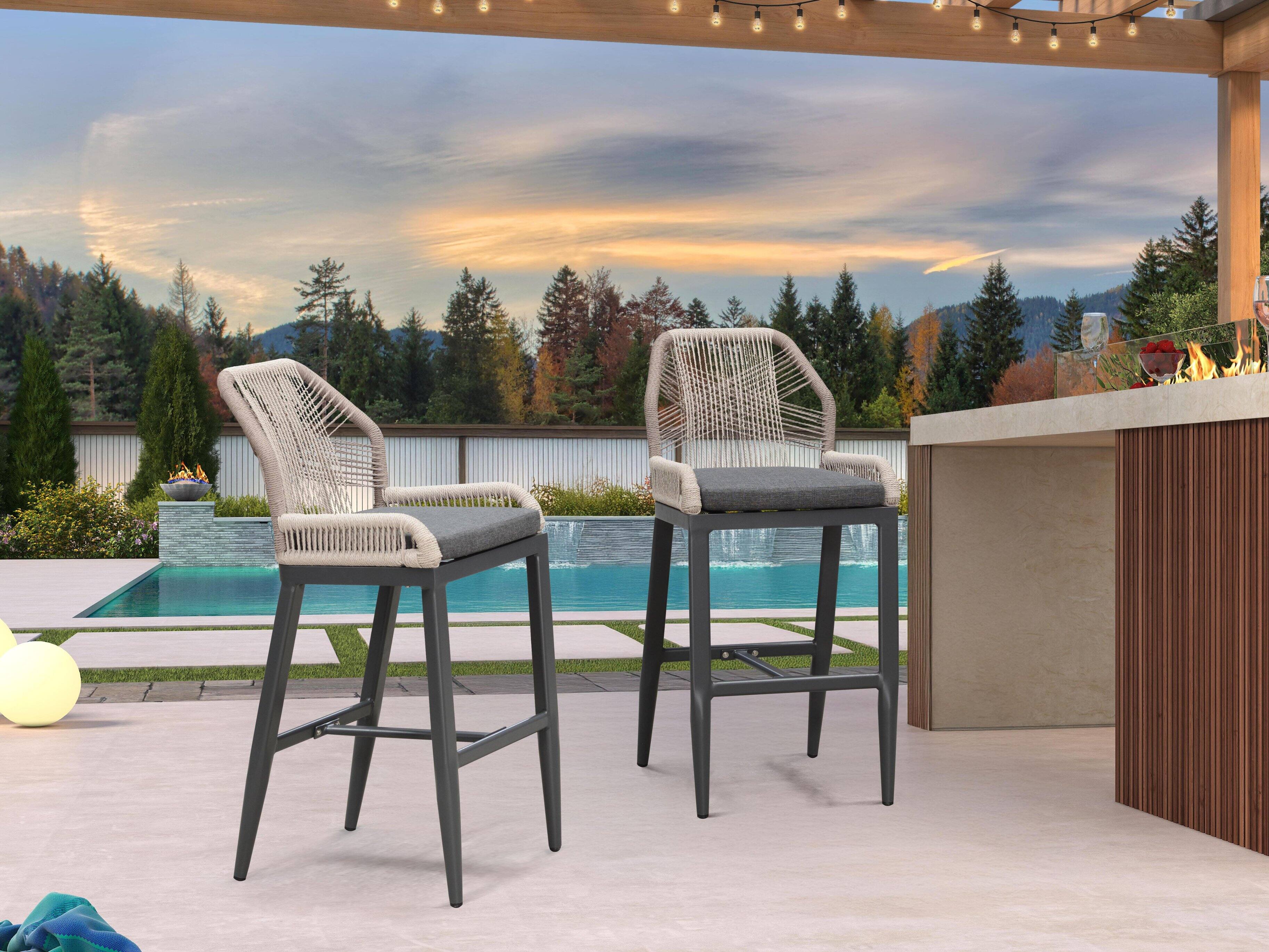 PURPLE LEAF Patio Outdoor Bar Stool Bar Height Set of 2 Rattan Chair ...