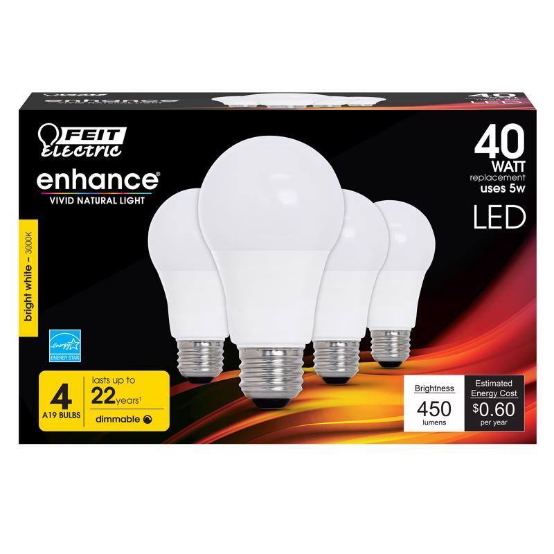FEIT ELECTRIC Enhance A19 E26 (Medium) LED Bulb Bright White 40 Watt ...