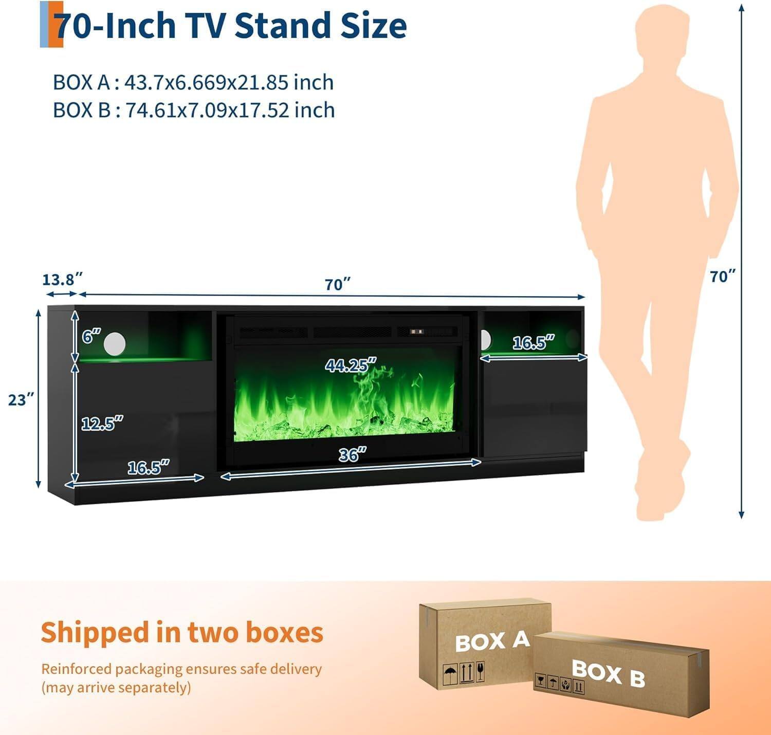 GARVEE 36 Inch Electric Fireplace 70Inch TV Stand Entertainment Center ...