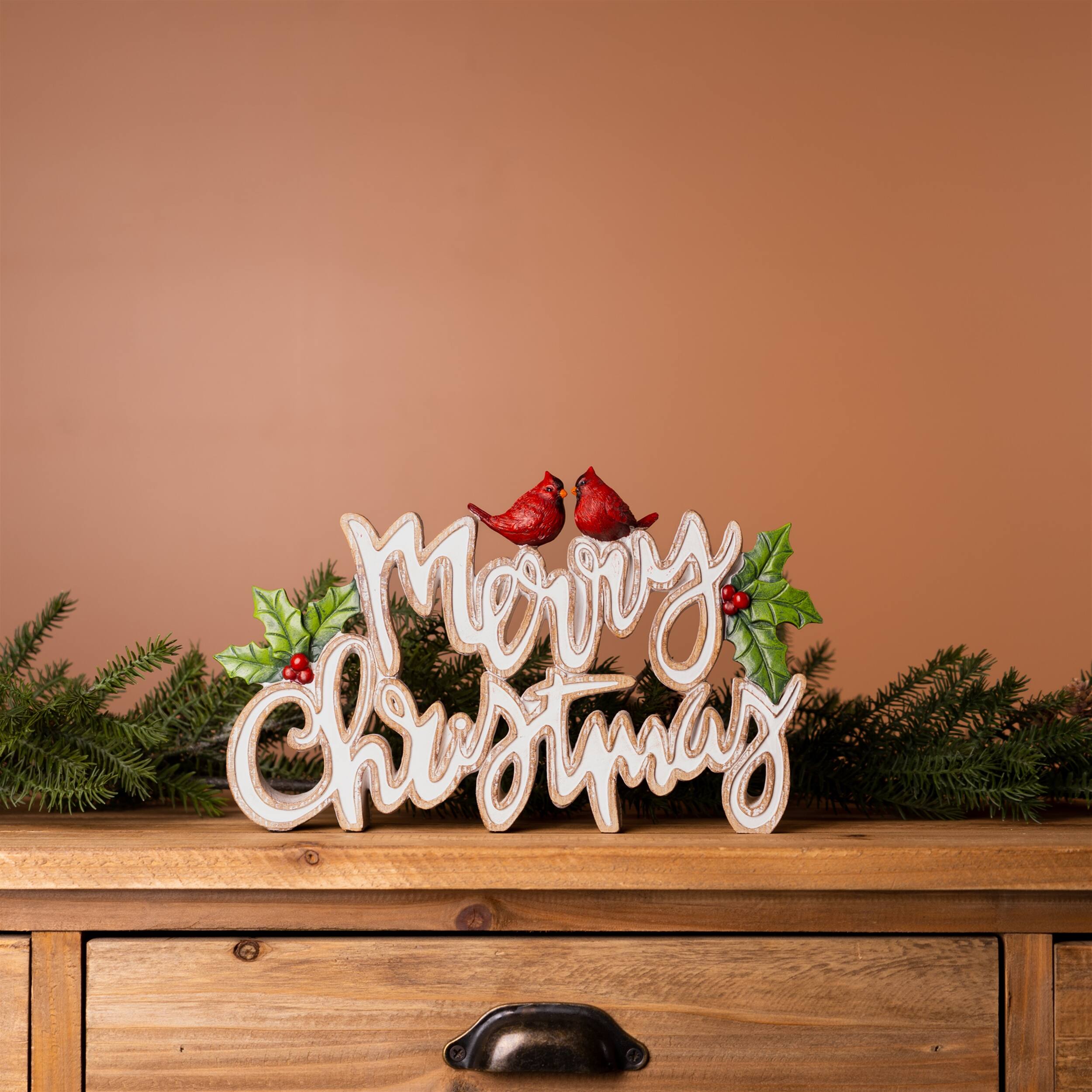 BreeBe Merry Christmas Tabletop Sign (Set of 2) White, Brown 86215DS ...