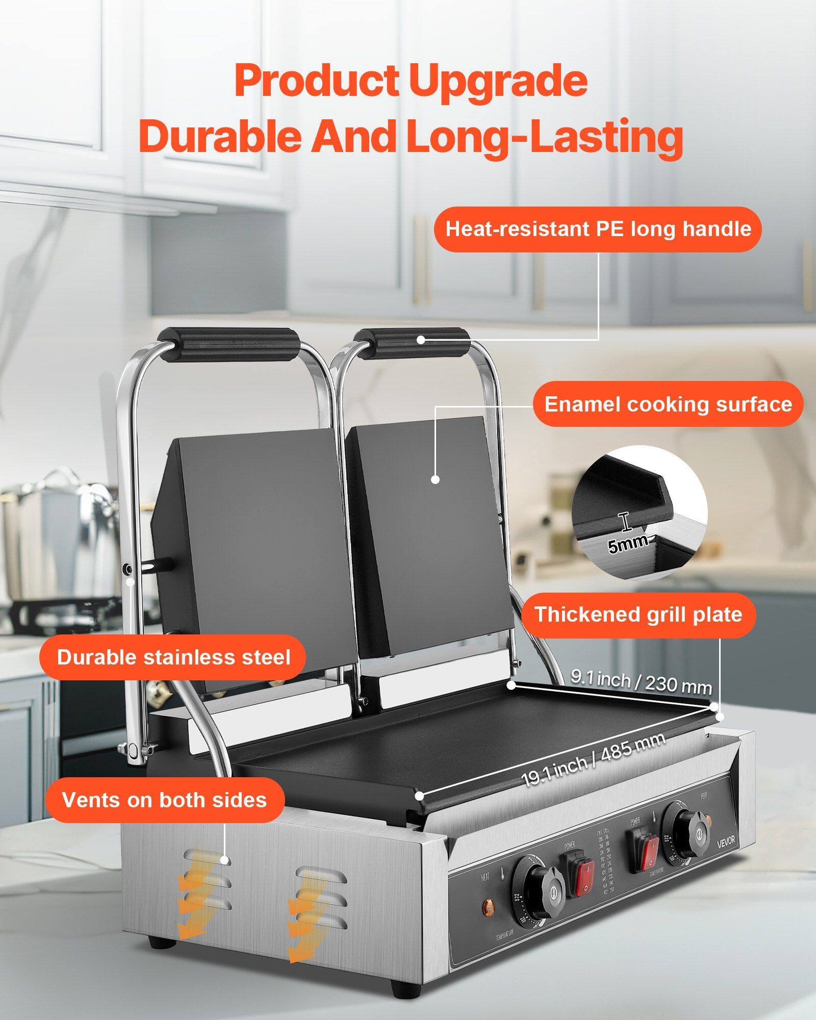 Mirfee 3600W Double Panini Press, 19x9" Flat Plate, Commercial Sandwich ...