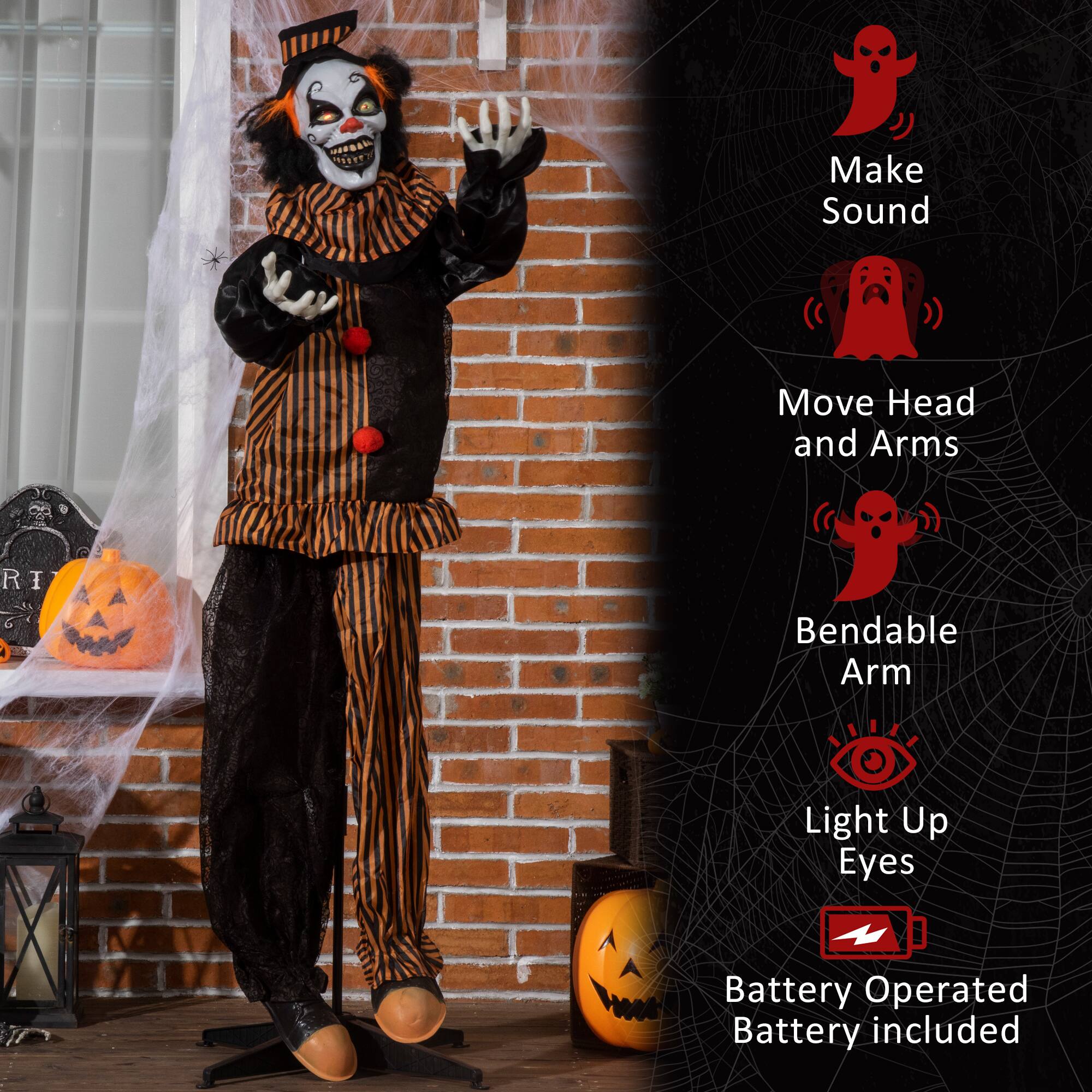 Outsunny 67" Life Size Outdoor Halloween Decorations Talking Circus ...