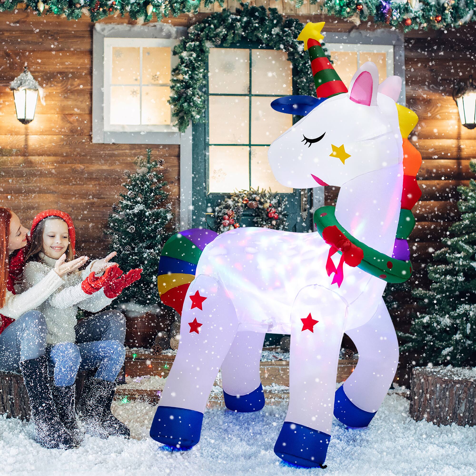 Costway 6FT Tall Christmas Magic Unicorn, Inflatable Unicorn Decoration ...