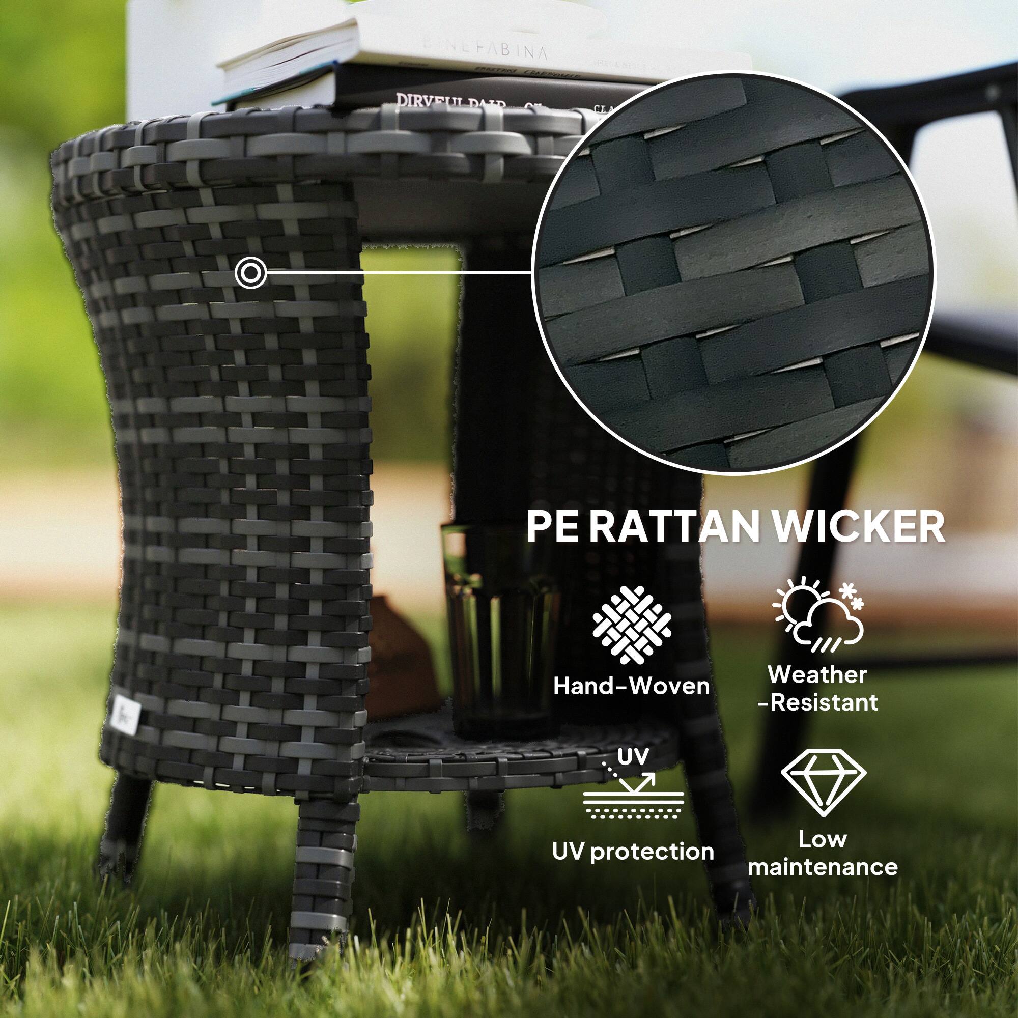 Outsunny 18" Outdoor Wicker Coffee Table, 2 Tier Patio Side Table with ...