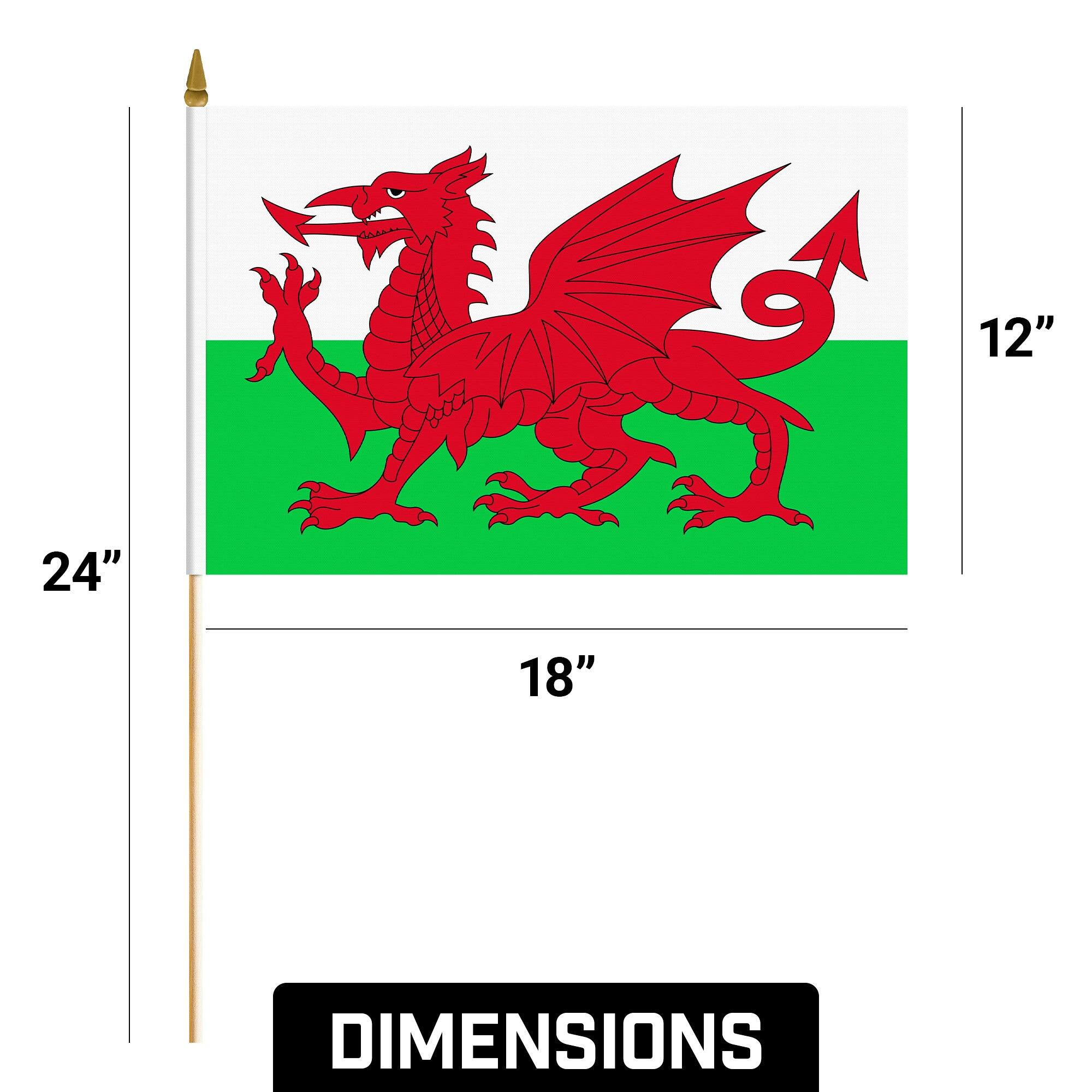 G128 30 Pack Wales Handheld Stick Flags, 12 x 18 in, 150D Polyester ...