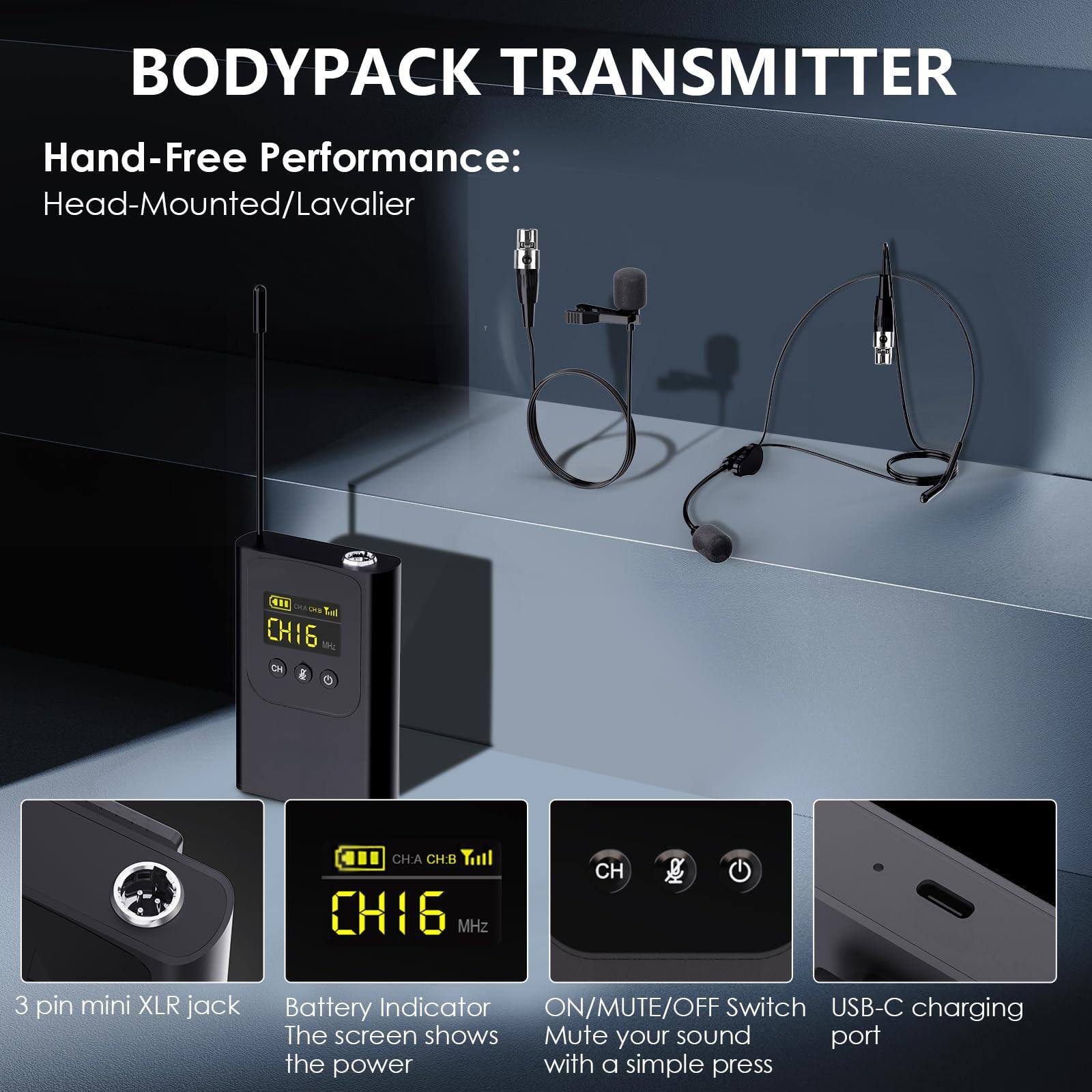 Dazzling Pops Uhf Wireless Microphone System Set Metal Cordless ...