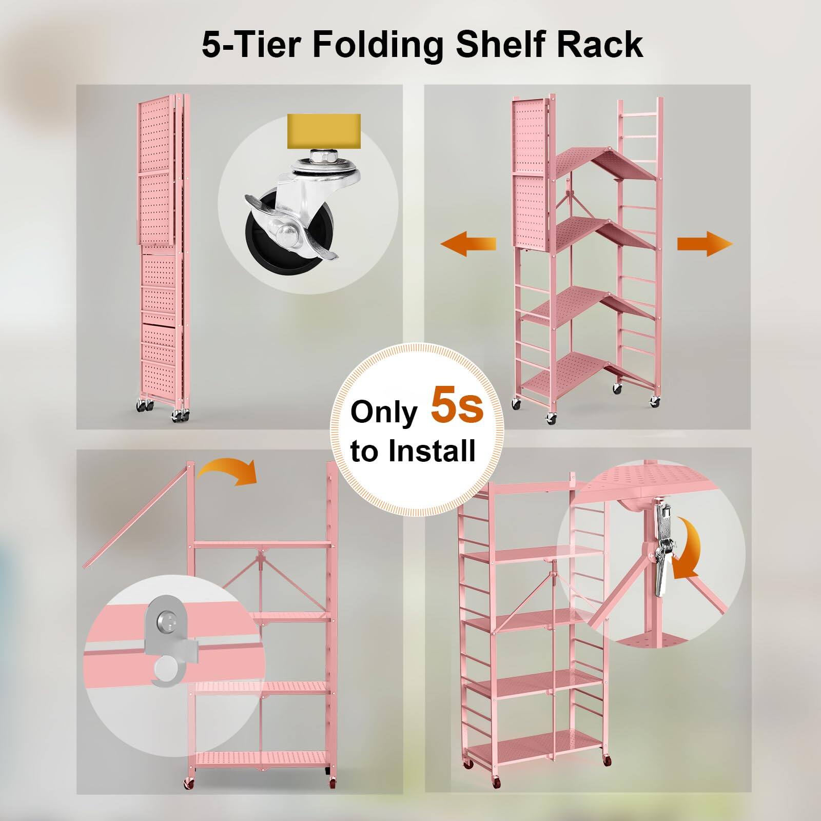 JETRANSPORT Storage Shelves With 20 Hooks 5 tier Foldable For Folding ...