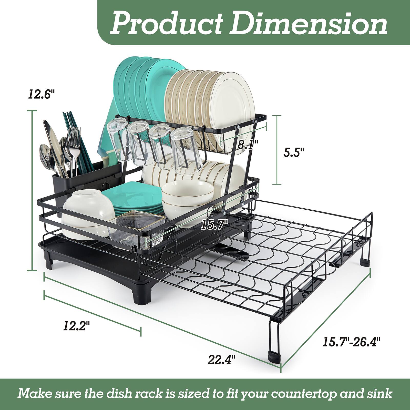 Sugift 2 Tier Collapsible Expandable Dish Rack with Rust Resistant ...
