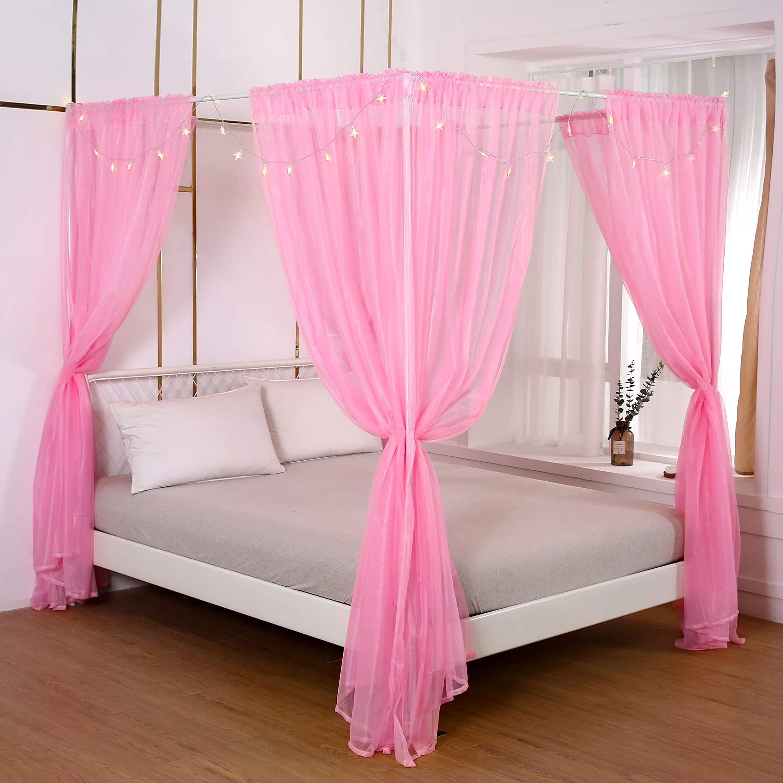 PO3TICJUNKI3 - Princess Bed Curtains Set Sheer Curtain For Full Drapes 8 Panels Canopies With ...