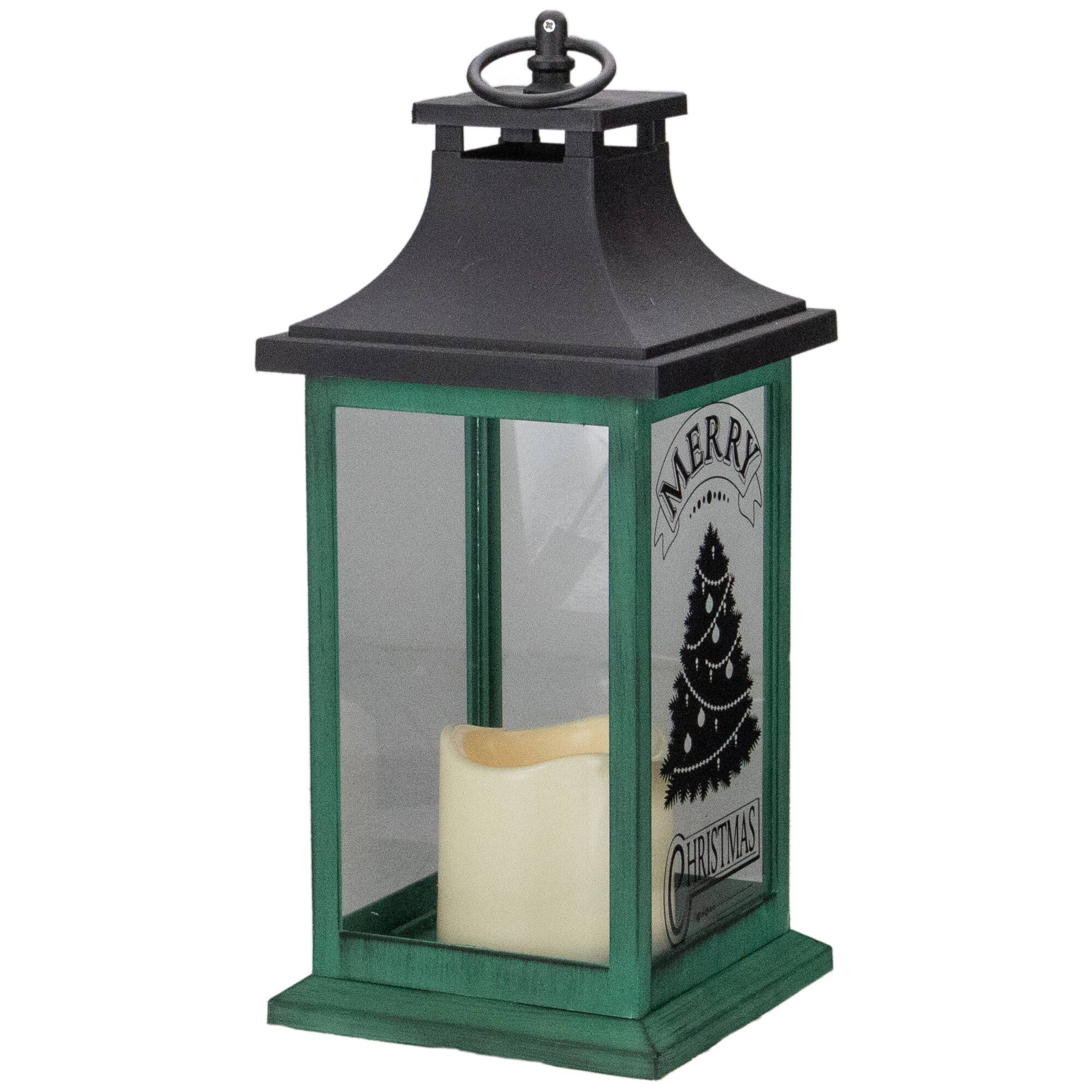 Northlight LED Candle With Christmas Tree Lantern 12" and Black Green ...
