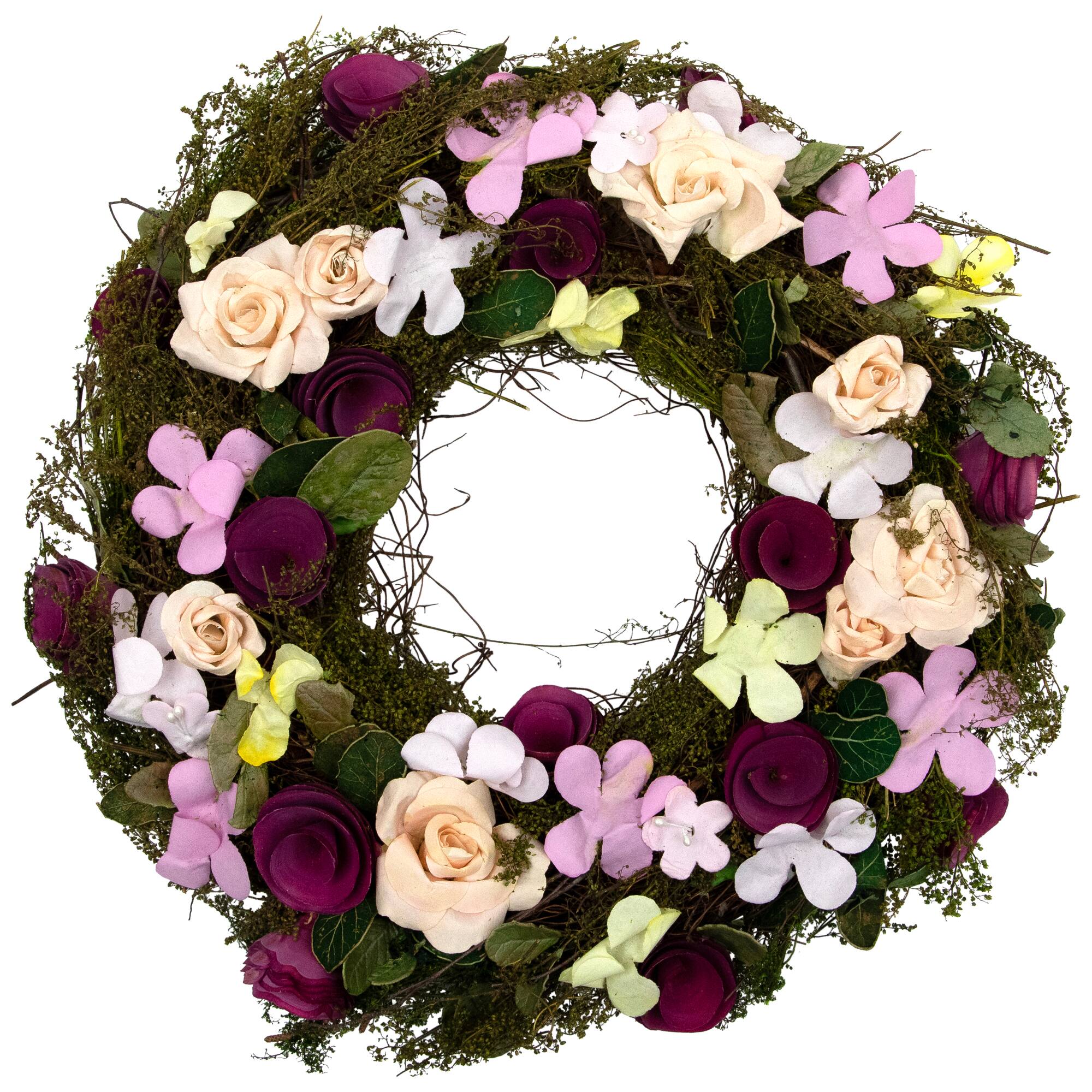 Northlight Wood Shaved Roses and Flowers Mossy Twig Artificial Spring ...