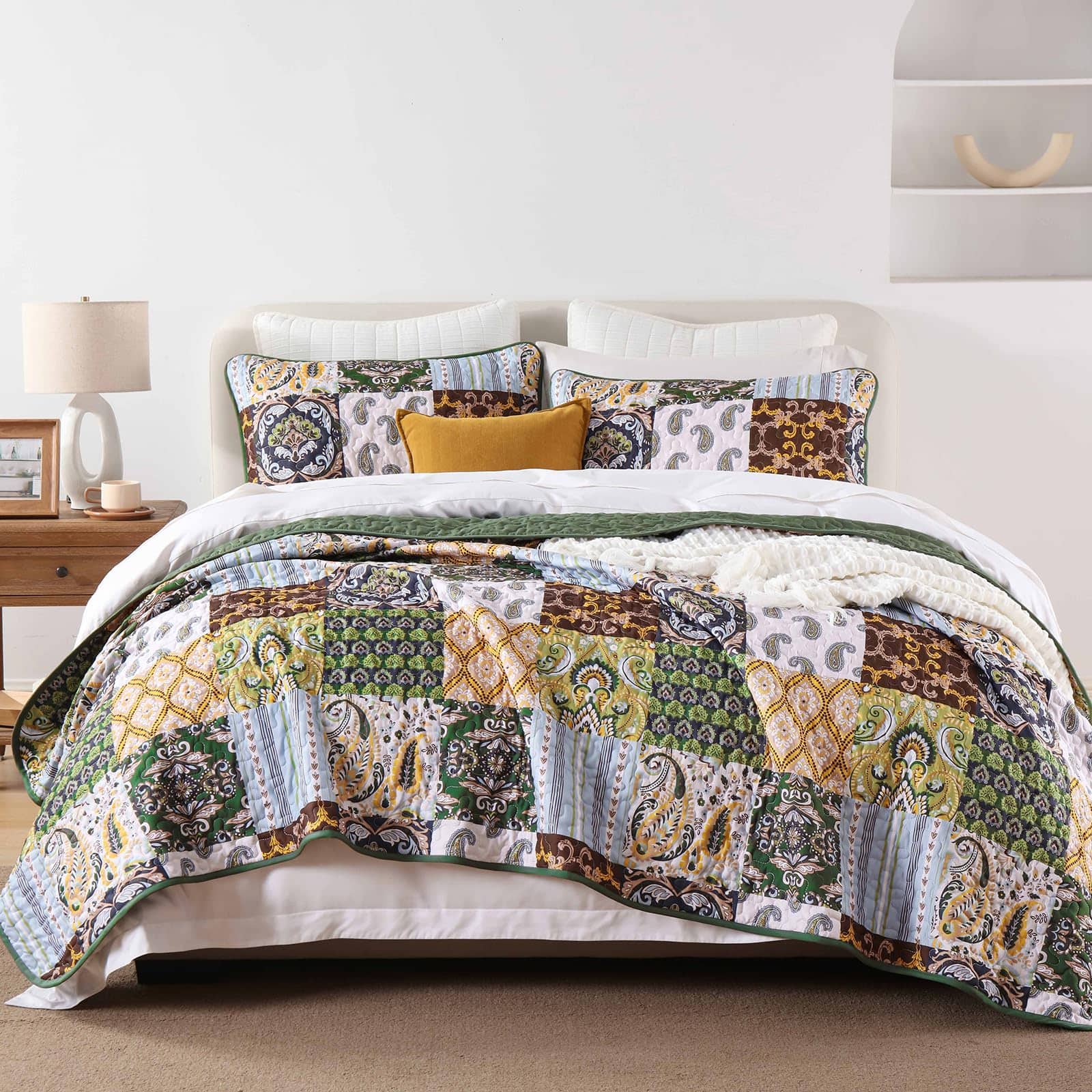 NICHOLAS KLEIN - Boho Quilt Set Queen Plaid Bedspread Sets Paisley Soft Microfiber Quilts For ...
