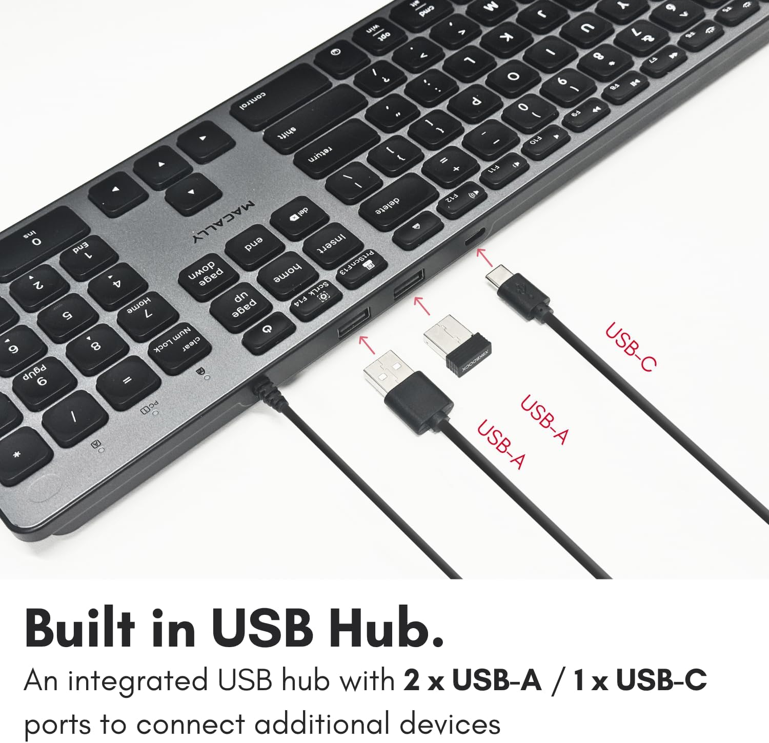 Macally Wired Keyboard for Mac with USB Hub (2X USB A / 1x USB C) Space ...