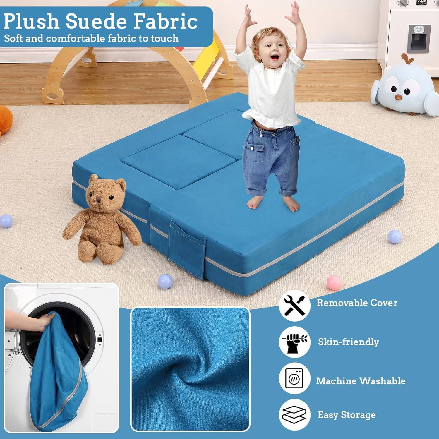 Acekool 3Pcs Modular Kids Play Couch, Toddler Convertible Foam Sofa ...