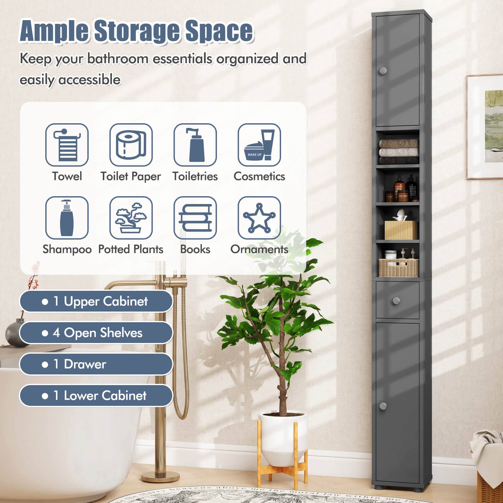 Costway 71" Slim Bathroom Storage Cabinet with 2 Doors 5 Adjustable ...