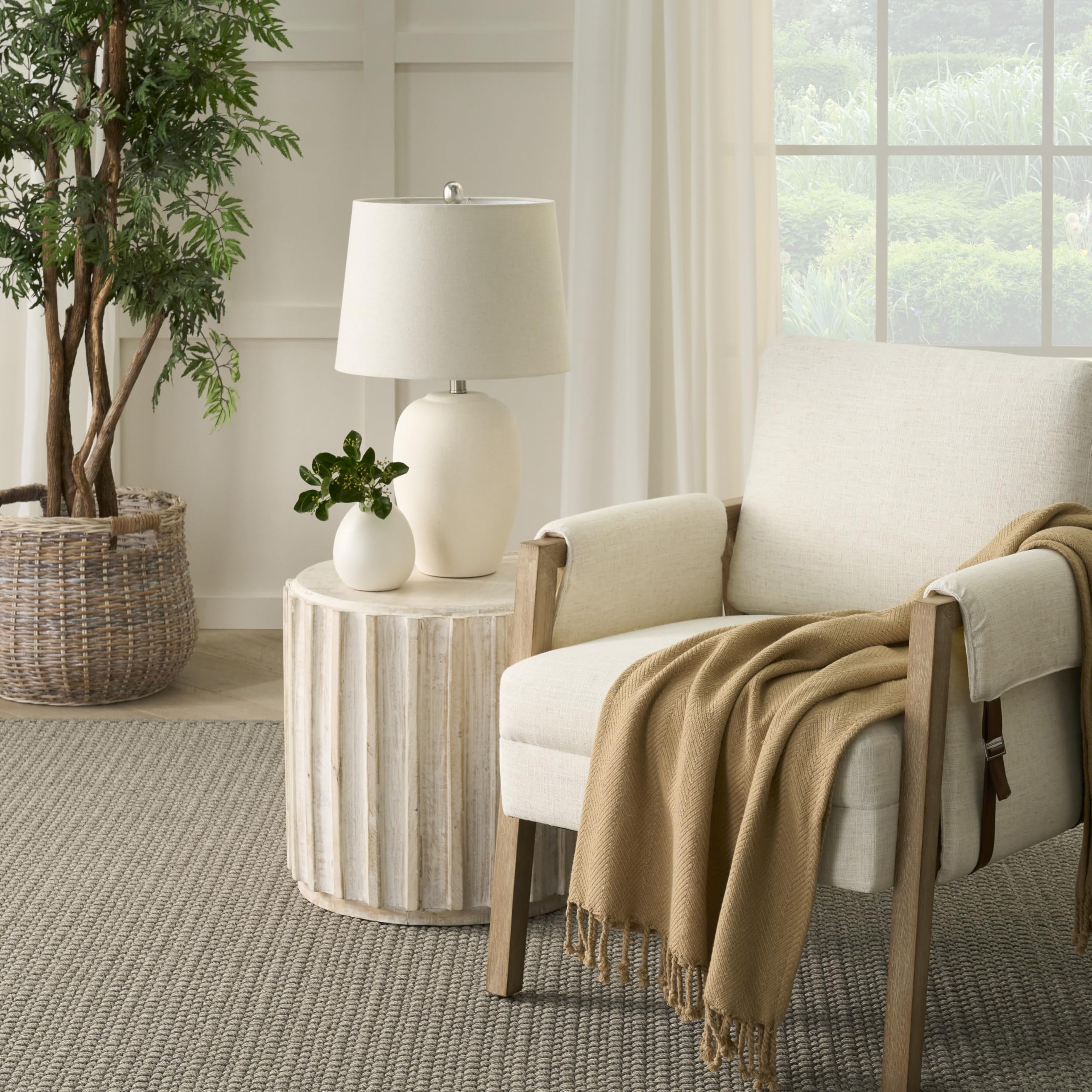 HM 1810 Nourison Home Natural Ceramic Jar Table Lamp Bedroom Living Room Dining Office Off Shade ...