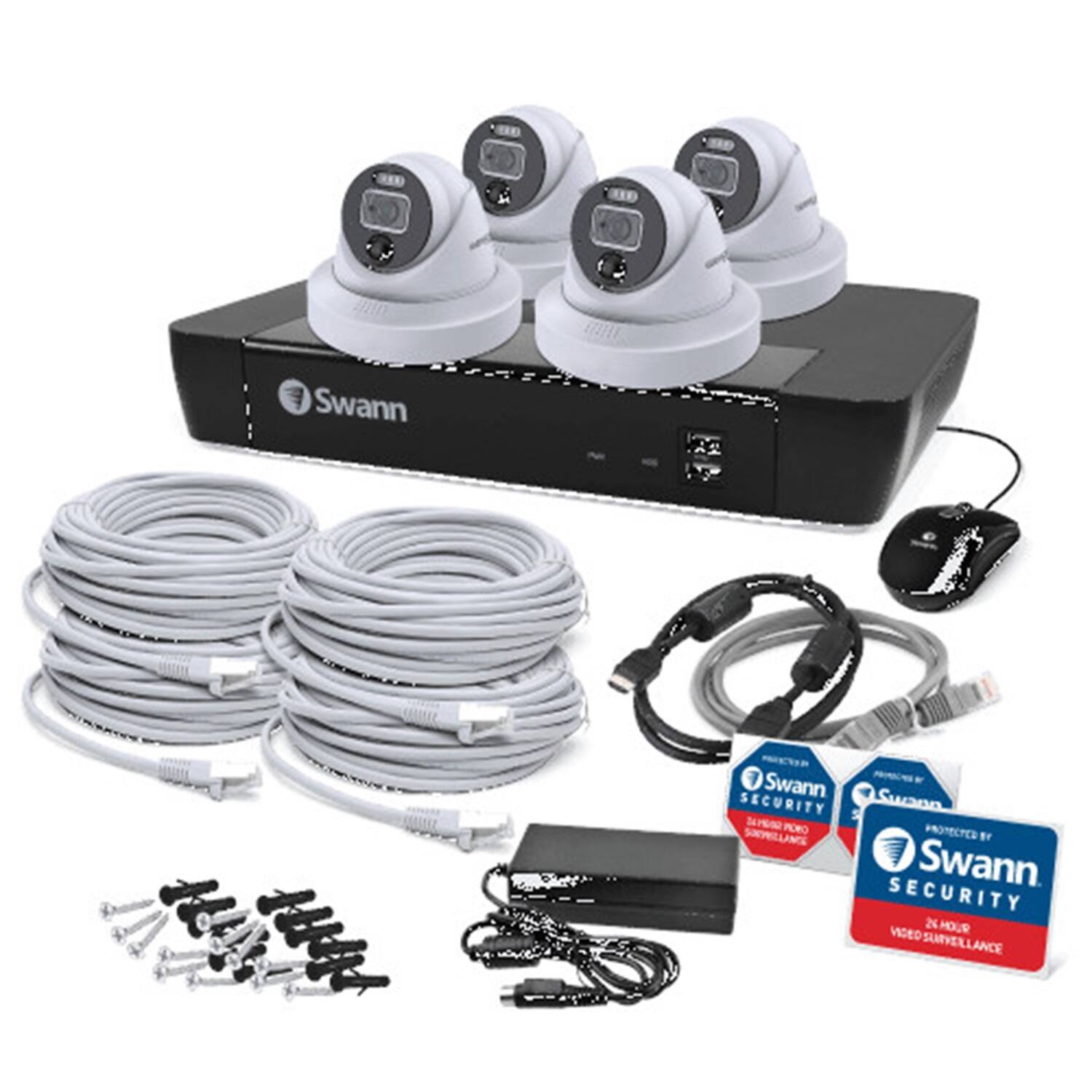Swann Professional 8-Channel, 4-Dome Camera Indoor/Outdoor PoE Wired 4K ...