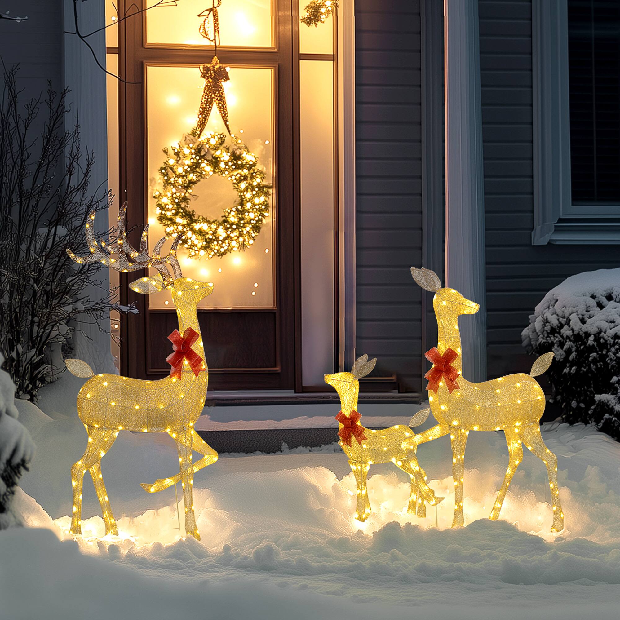 Outsunny 4.5ft 3 Piece Light Up Christmas Deer Family, Lighted Reindeer ...