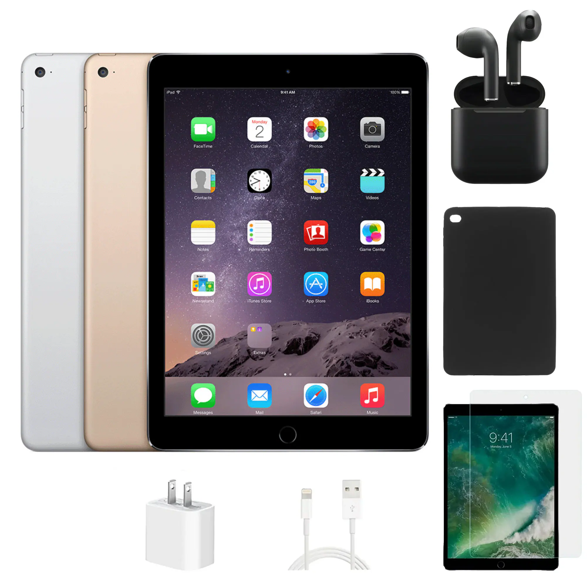 Apple Refurbished iPad Air 2 A1566 (WiFi) 32GB w/ Case, Wireless ...