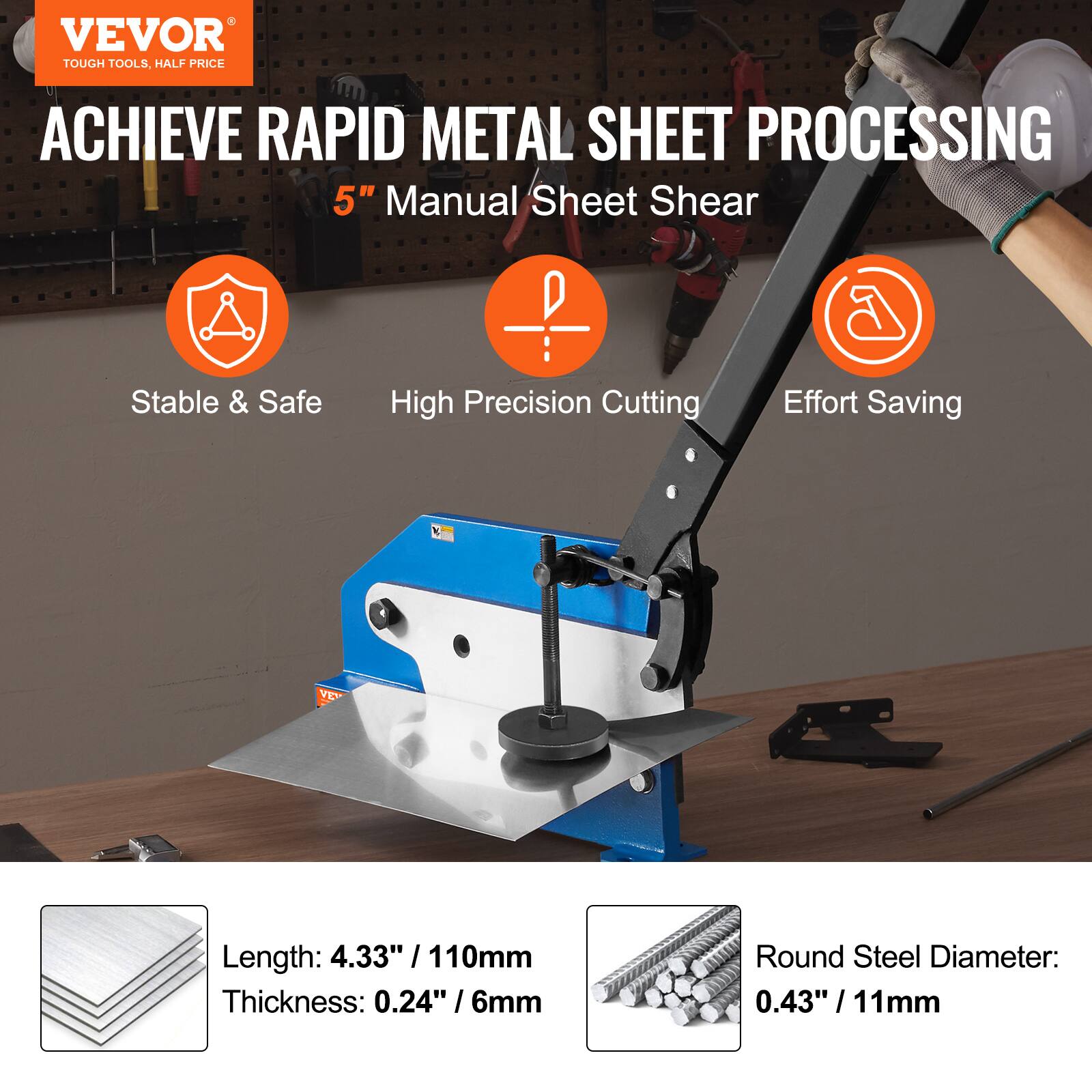 VEVOR 5" Manual Hand Plate Shear for Metal Sheet Processing, HS 5 ...