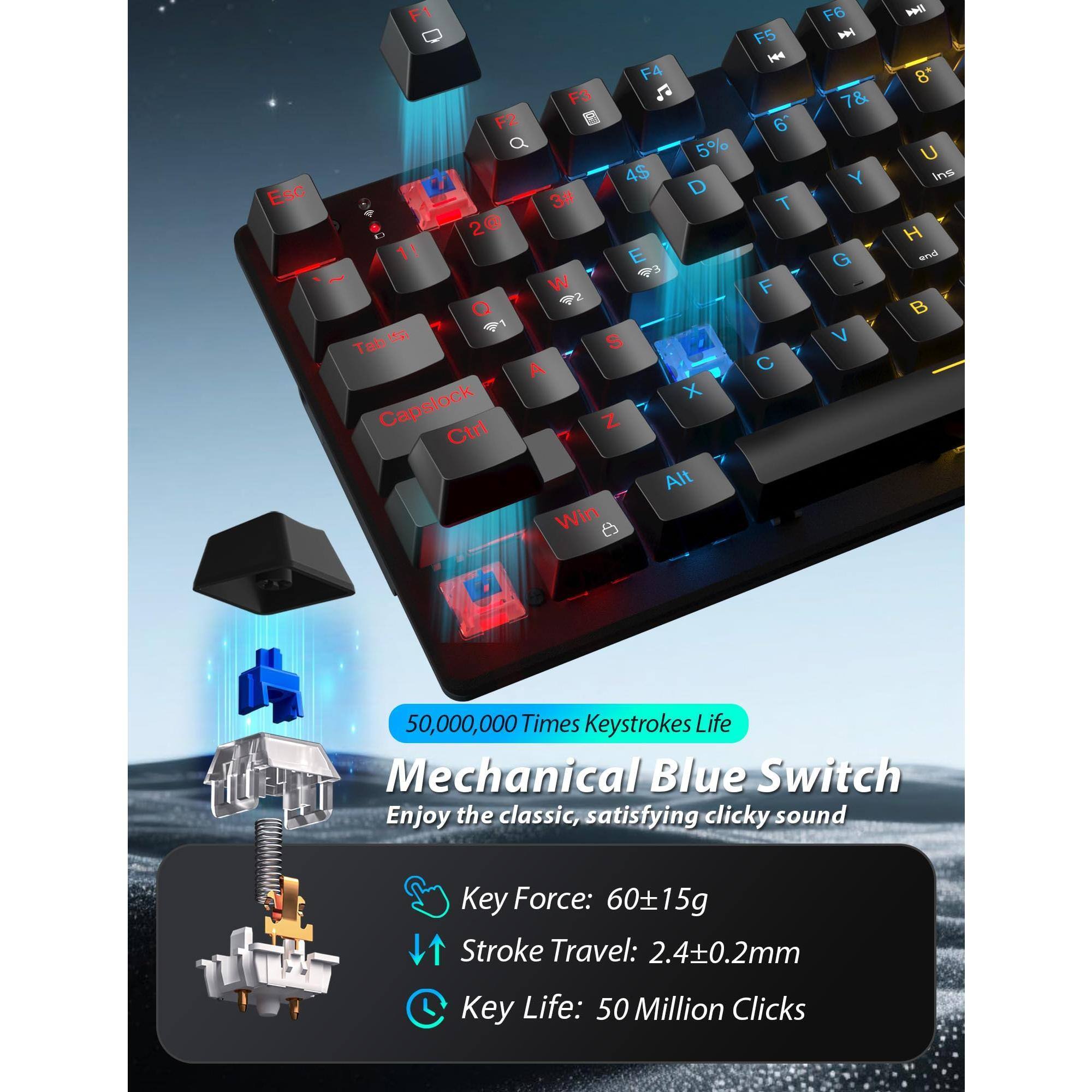 Stamp n Camp Wireless Mechanical Gaming And Mouse 98 Keys Rgb Backlit ...