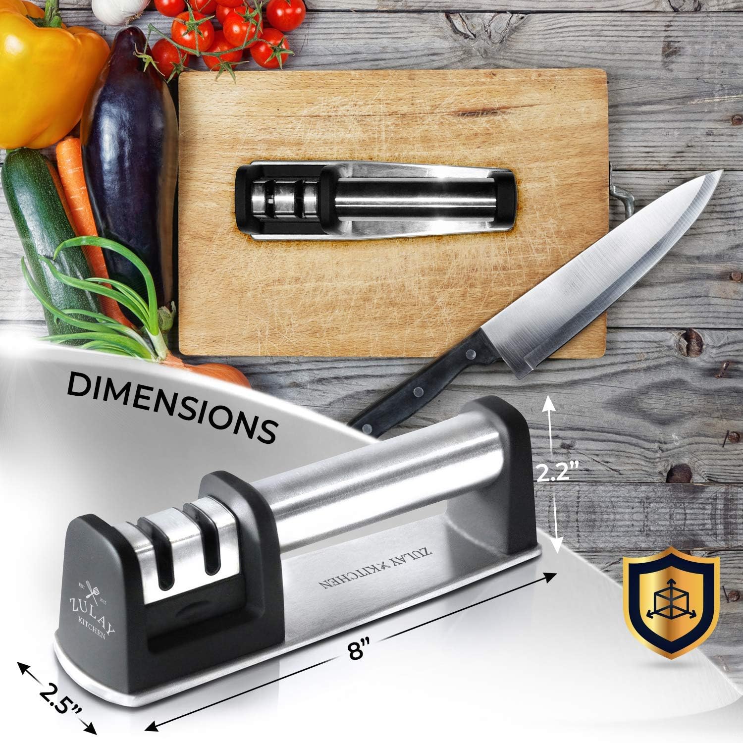 Zulay Kitchen Knife Sharpener & Cut Resistant Glove 2 Stage Knife ...