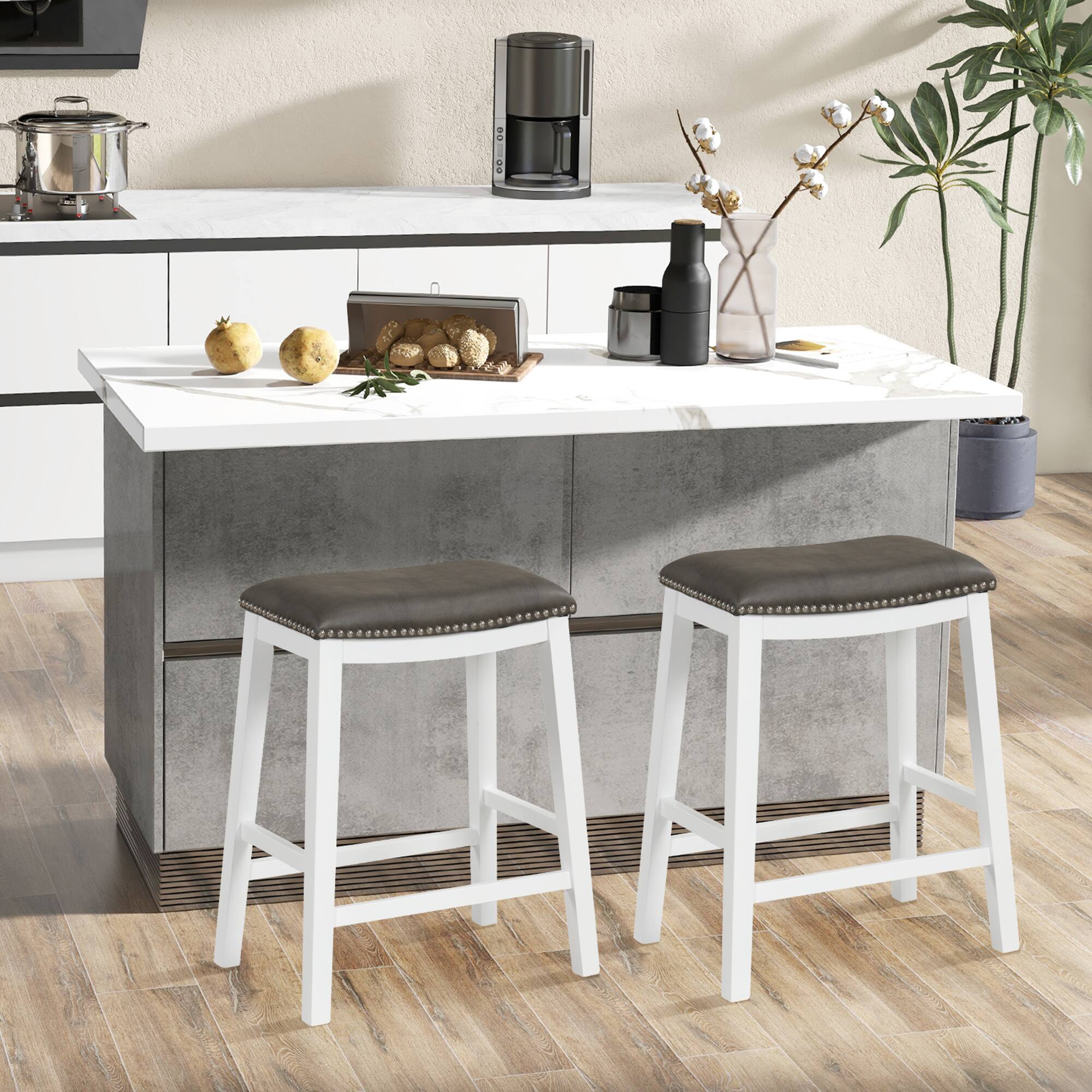 Gymax 4PCS 26'' Upholstered Counter Height Bar Stool PVC Leather Saddle ...