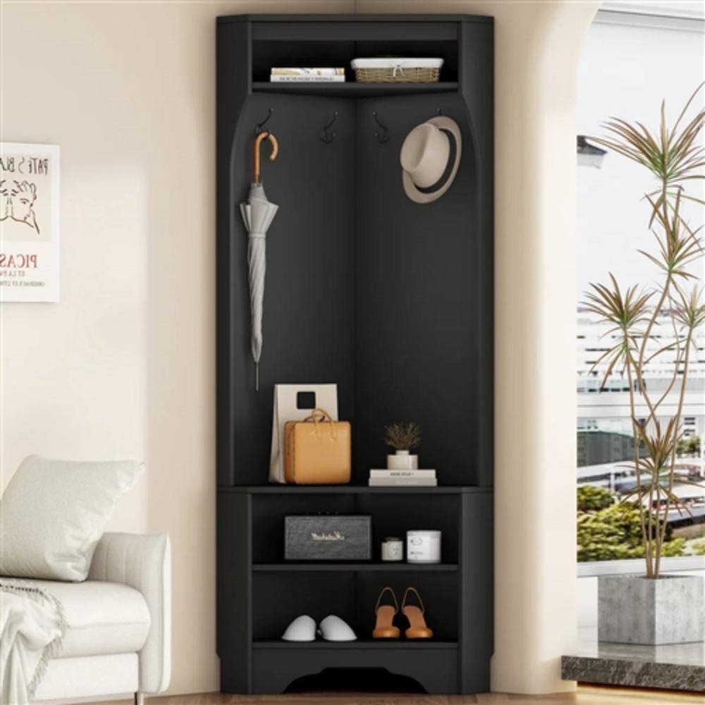 Hivvago Modern Corner Hall Tree Coat Rack Entryway Storage Cabinet Shoe ...