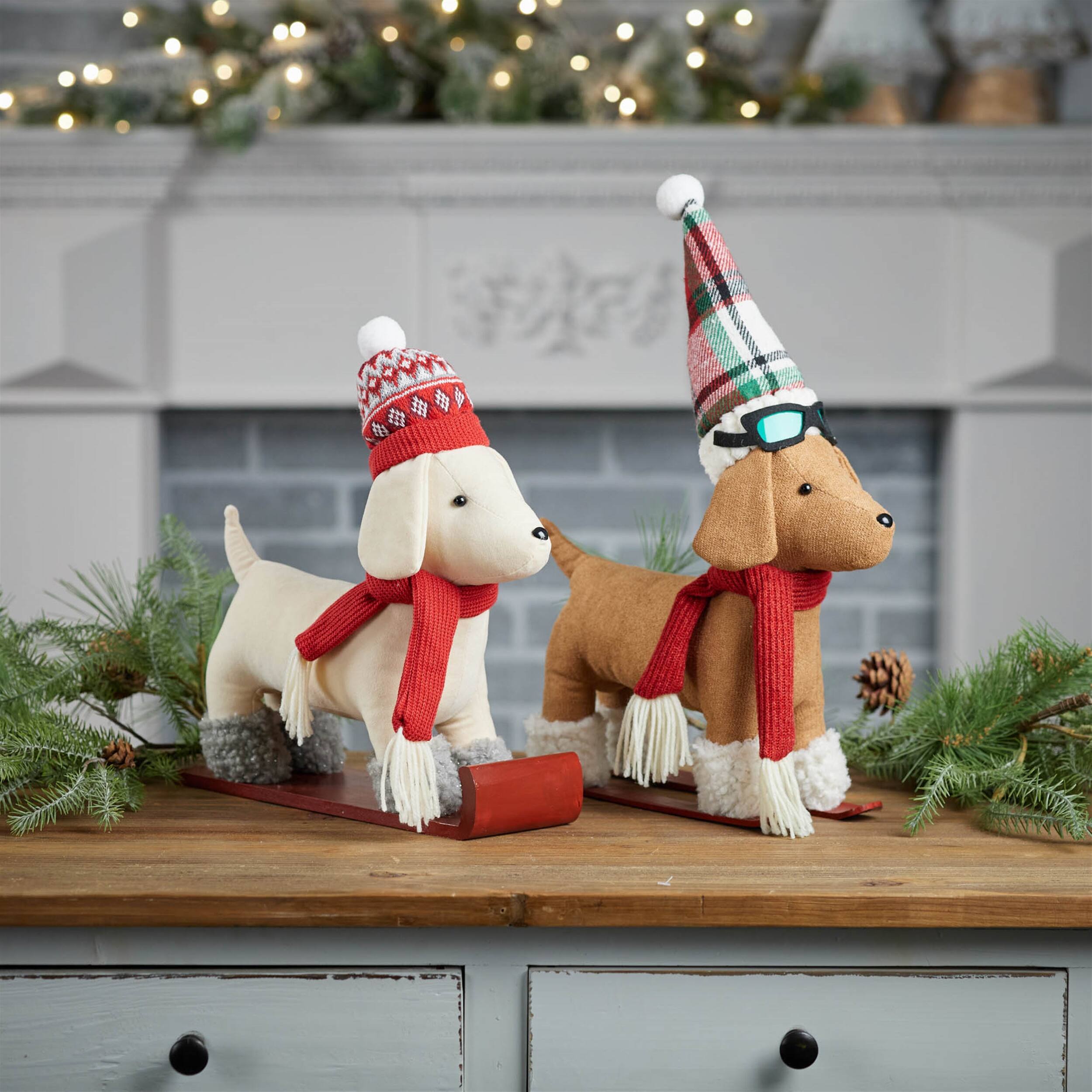 BreeBe Plush Dog Character on Sled and Skis (Set of 2) Red, White ...
