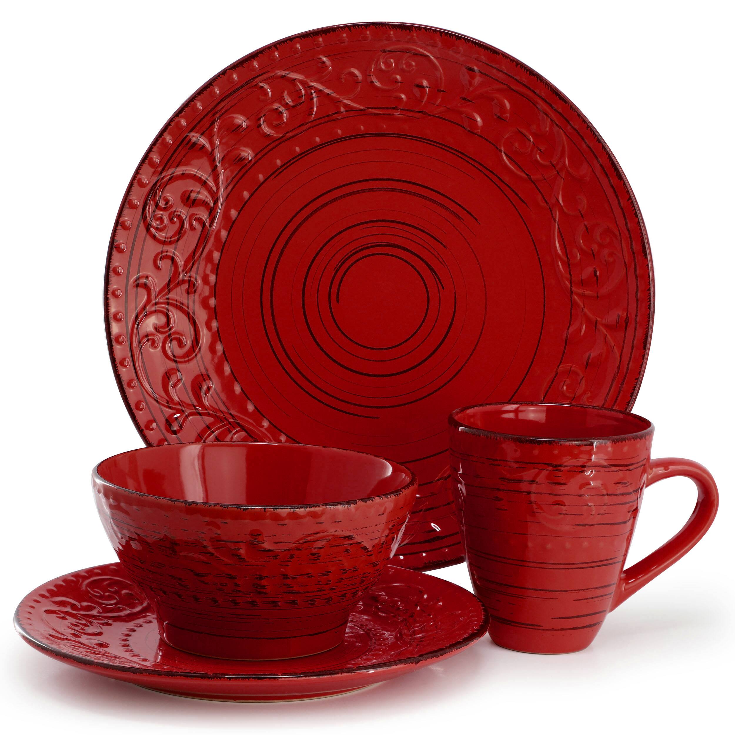 Elama Malibu Ocean Bloom 16 Piece Dinnerware Set Red 310121720M - Best Buy