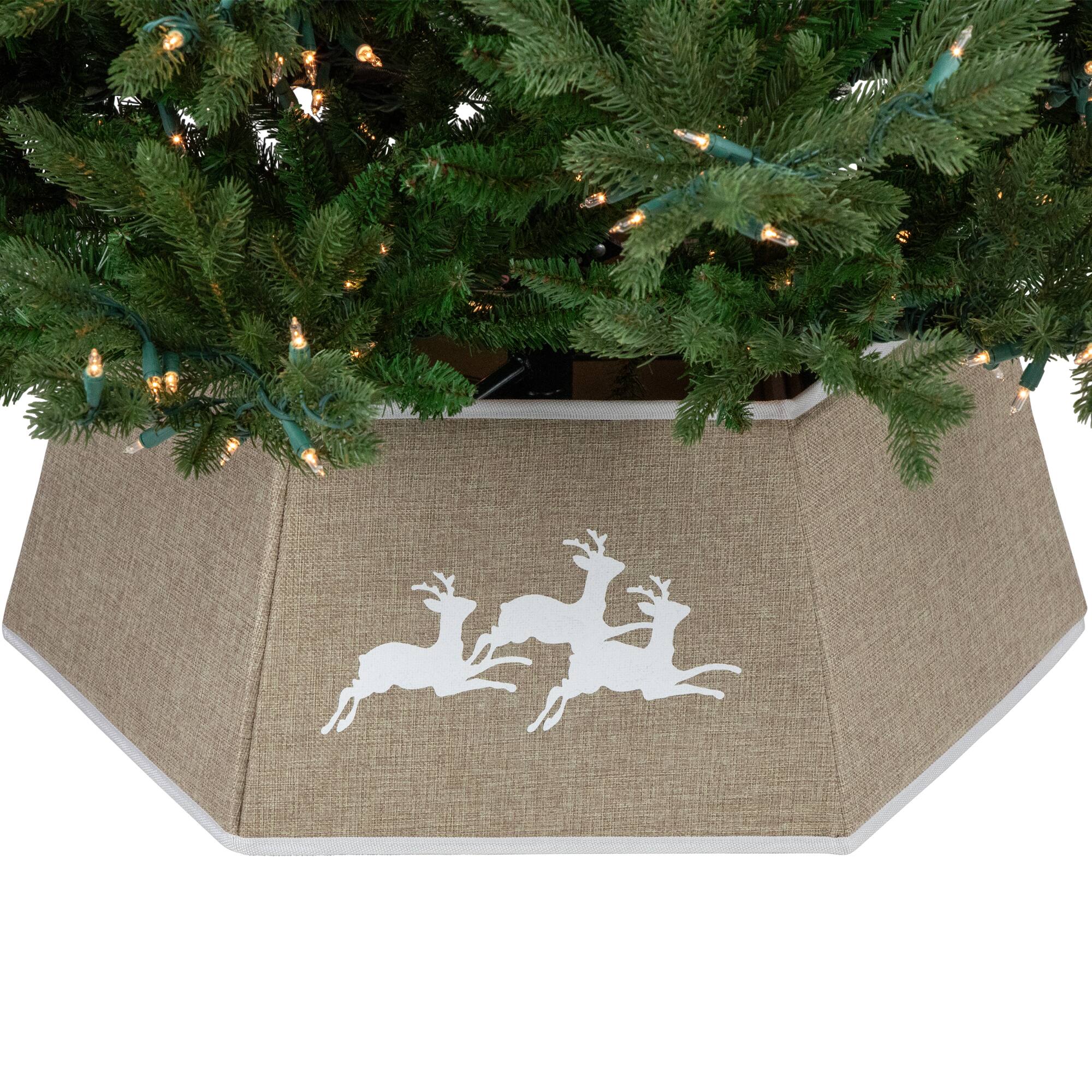 Northlight 26" Burlap with Reindeer Hexagonal Christmas Tree Collar ...
