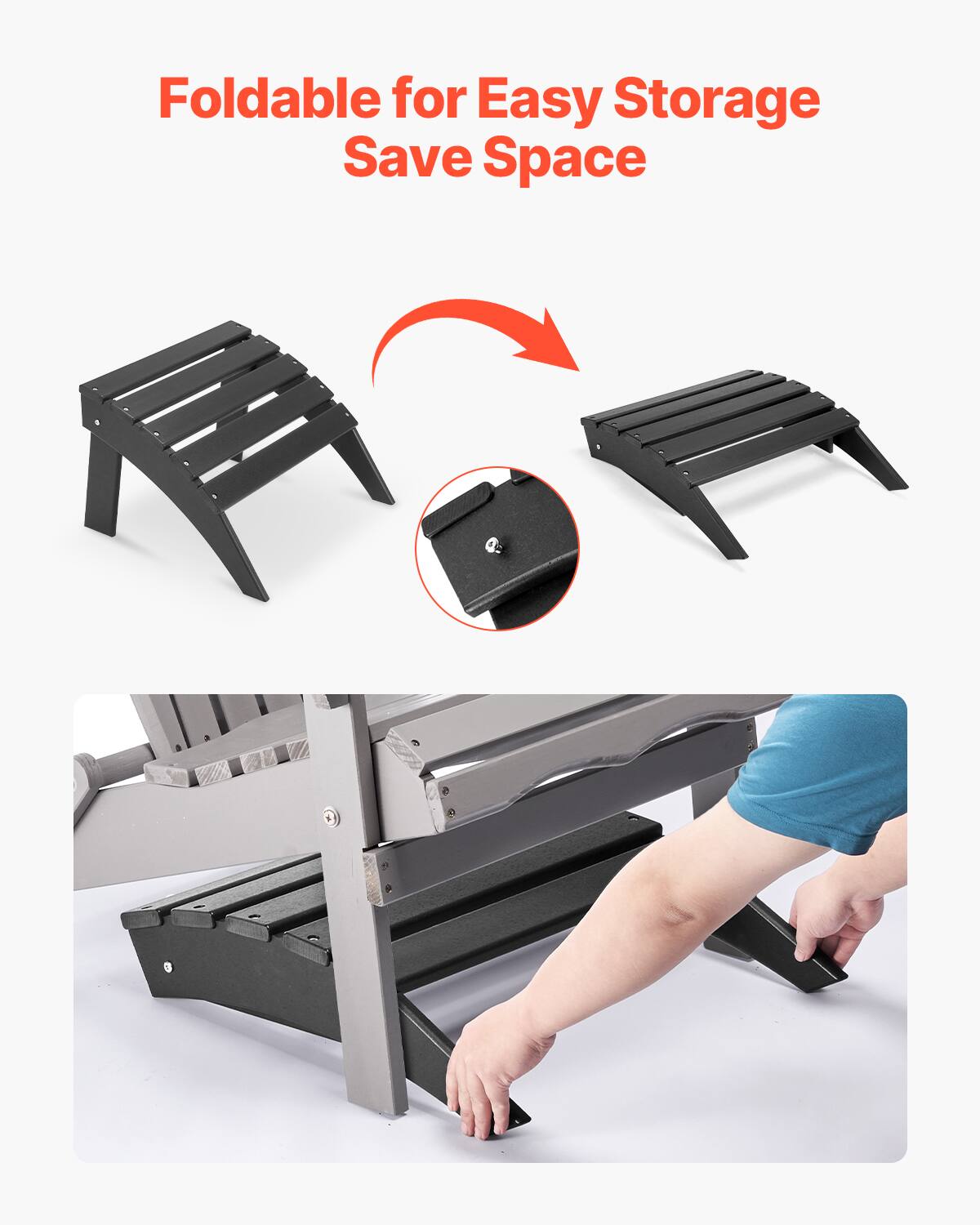 VEVOR Adirondack Ottoman, 18.7L x 19.7W x 13H Inch HDPE Plastic Folding ...